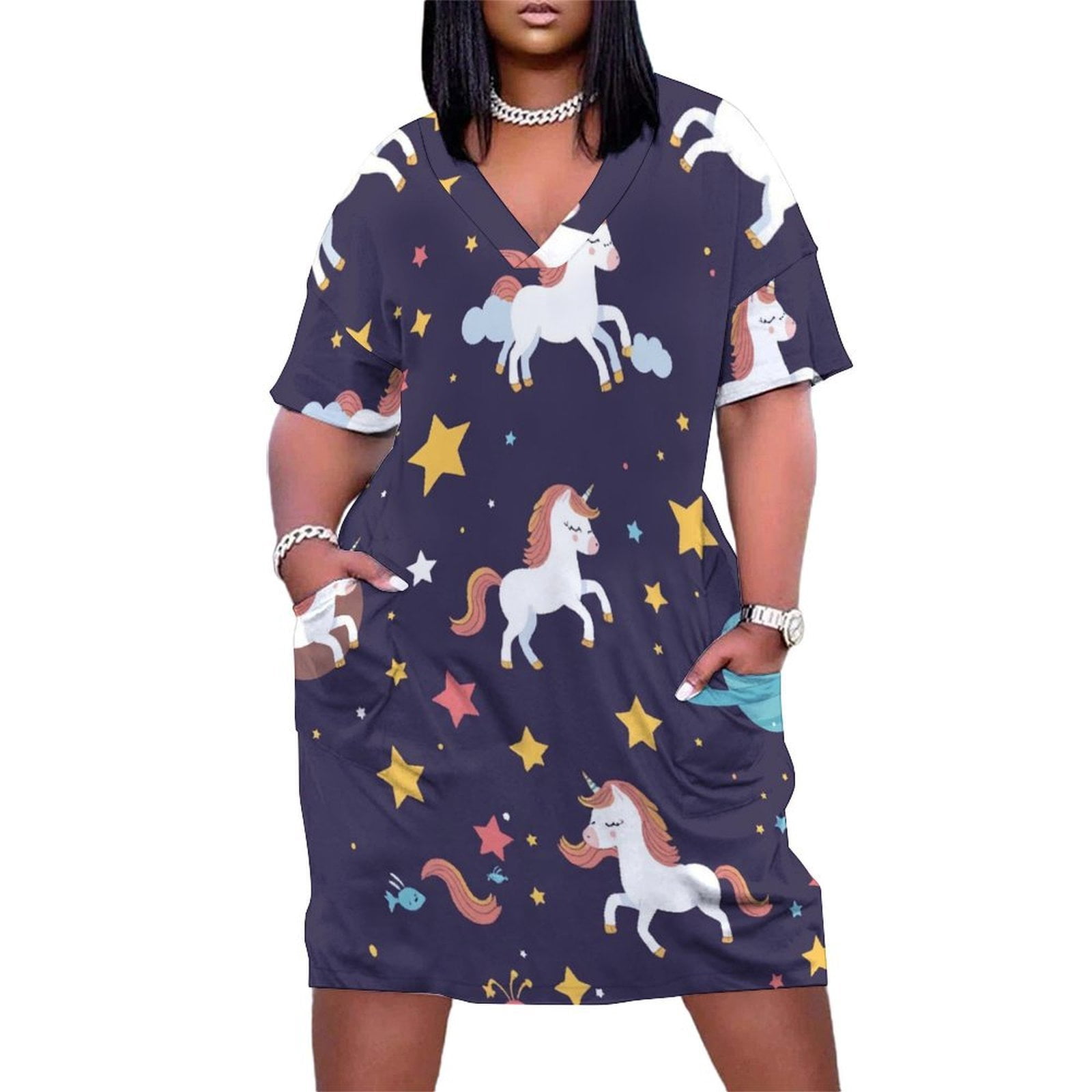 Space Unicorns Stars Dress Loose Pocket Dress Women Clothing 2025 New ...