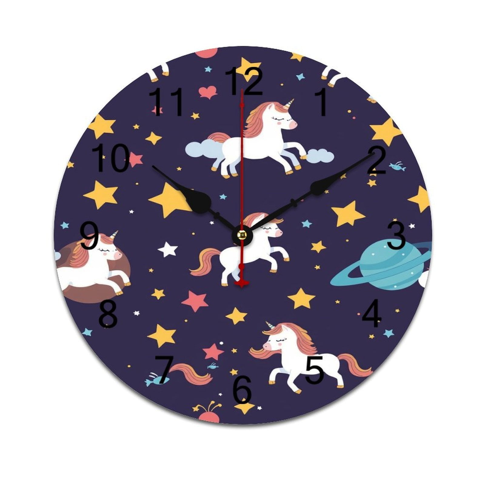 Space Unicorns Stars Time Decorative Wall Clocks Round Large Wall Watch Bedroom Home Decor ...