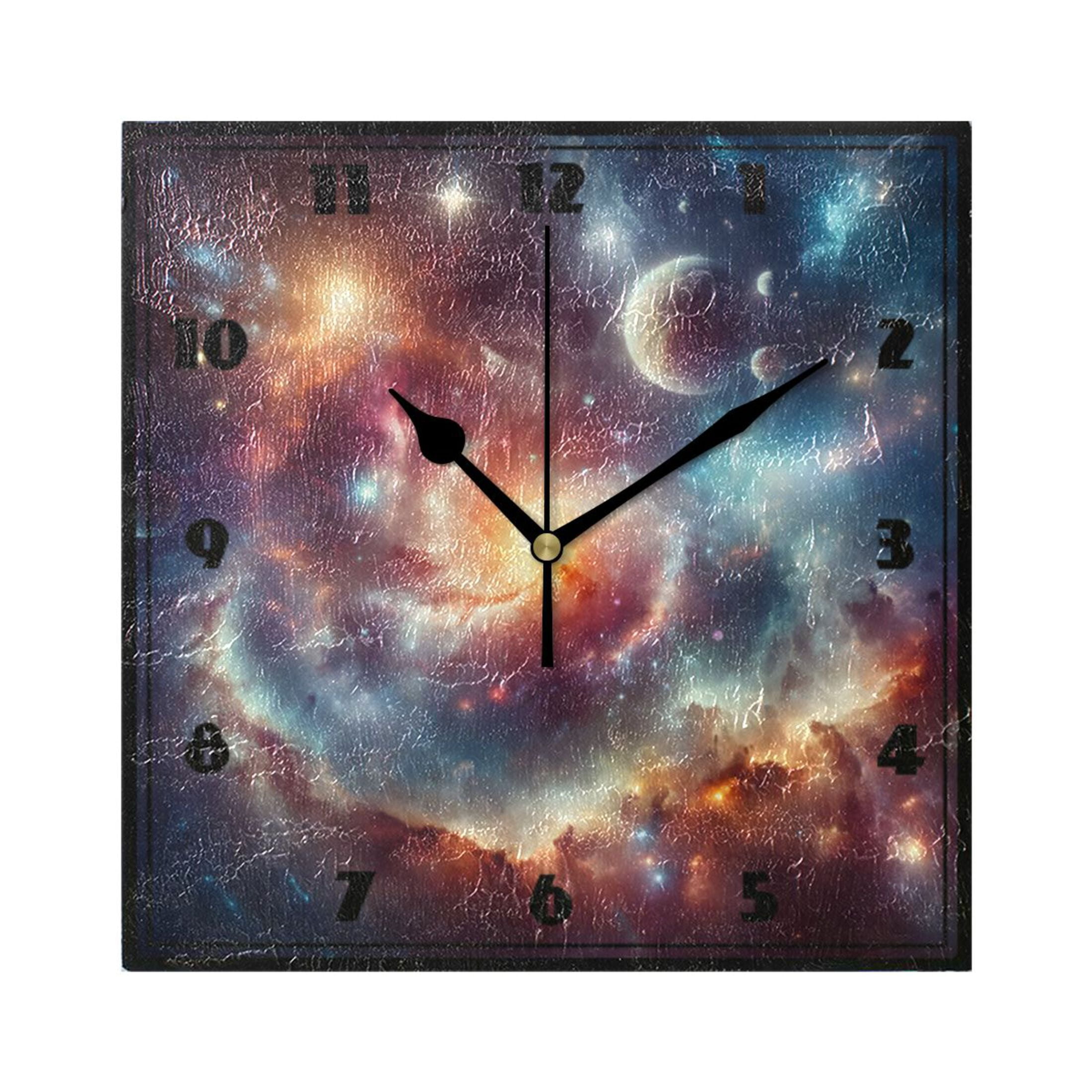 Space Universe Galaxy Wall Clock 7.78" Non-Ticking Silent Battery ...