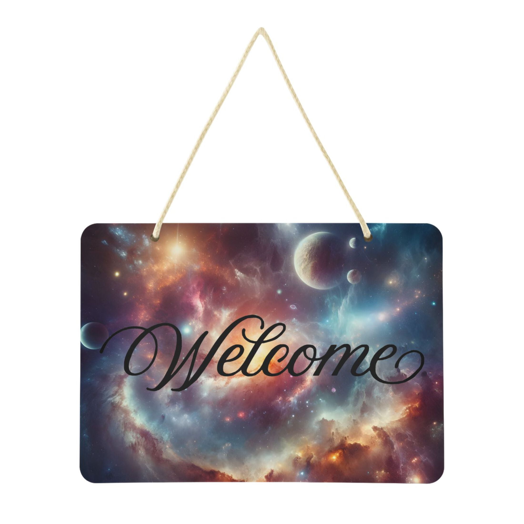 Space Universe Galaxy Welcome Sign Front Door PVC 14x10 inch Hanger ...