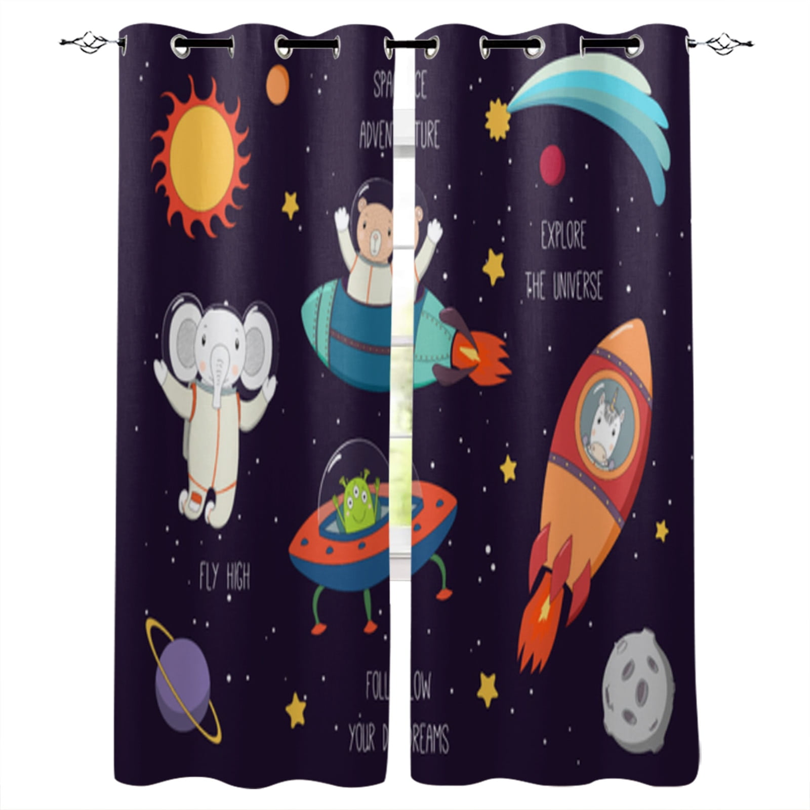 Space Universe Planet Rocket Kitchen Curtains Bedroom Decor Items ...
