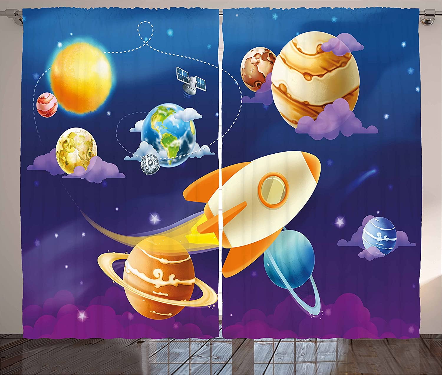 Space Universe Planet Rocket Kitchen Curtains Bedroom Decor Items ...
