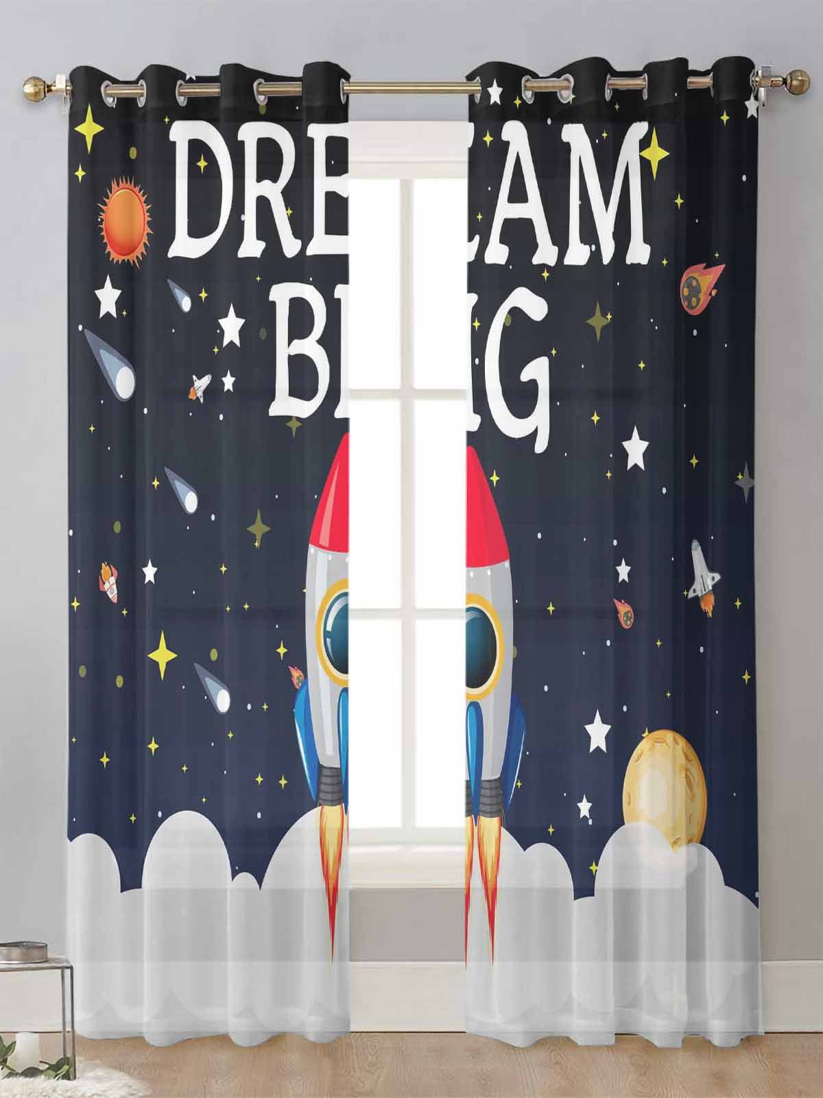 Space Universe Rocket Dream Big Sheer Curtains For Living Room Window ...