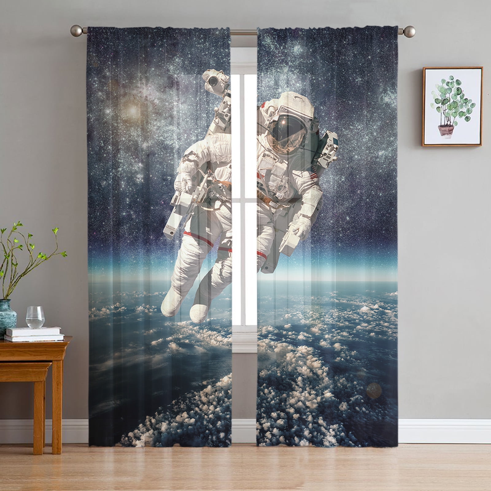 Space Universe Rocket Dream Big Tulle Sheer Window Curtains for Living ...