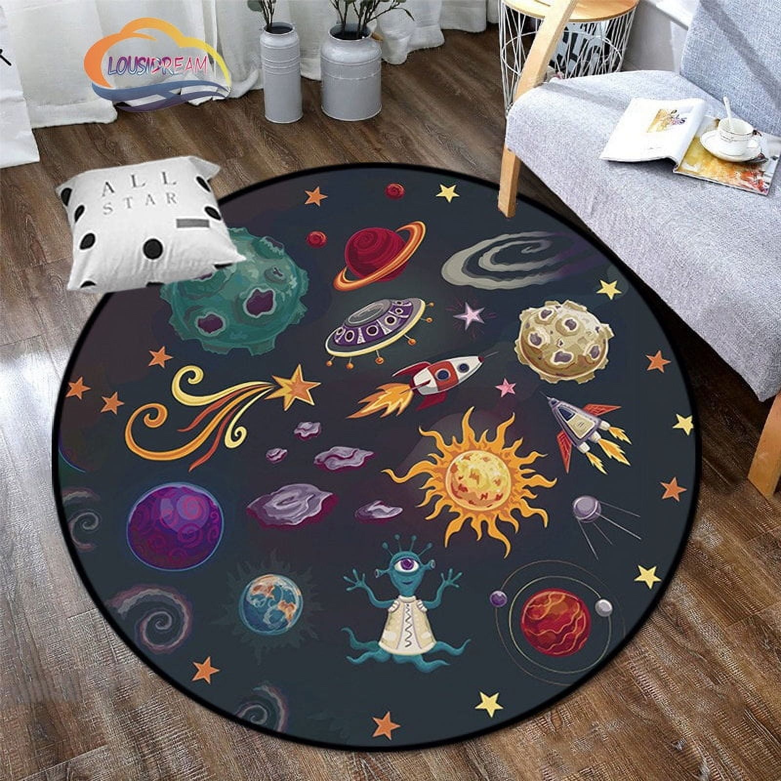 Space Universe Vector Ufo and Many Planets In Galaxy Round Bedroom ...