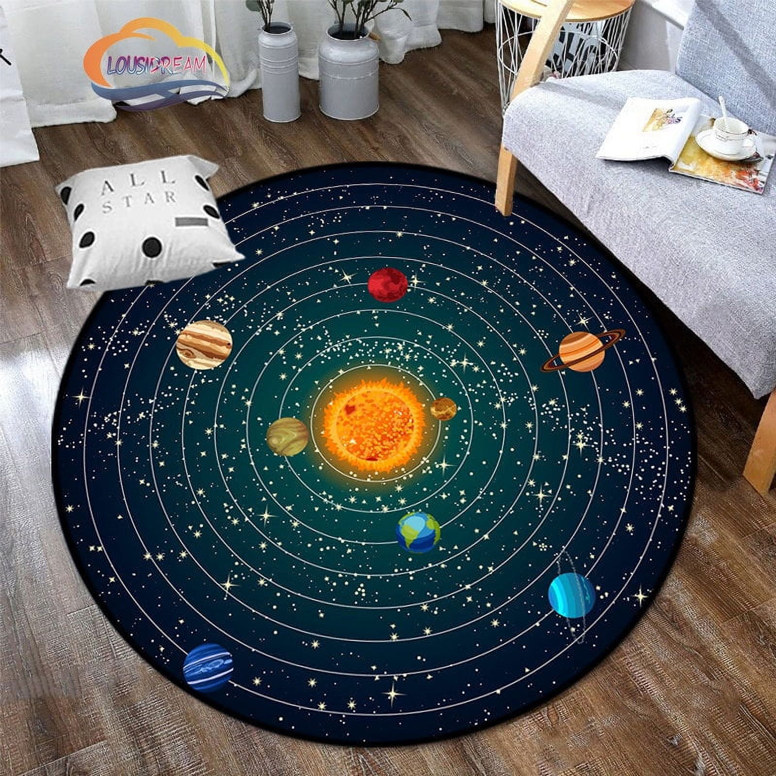 Space Universe Vector Ufo and Many Planets In Galaxy Round Bedroom ...