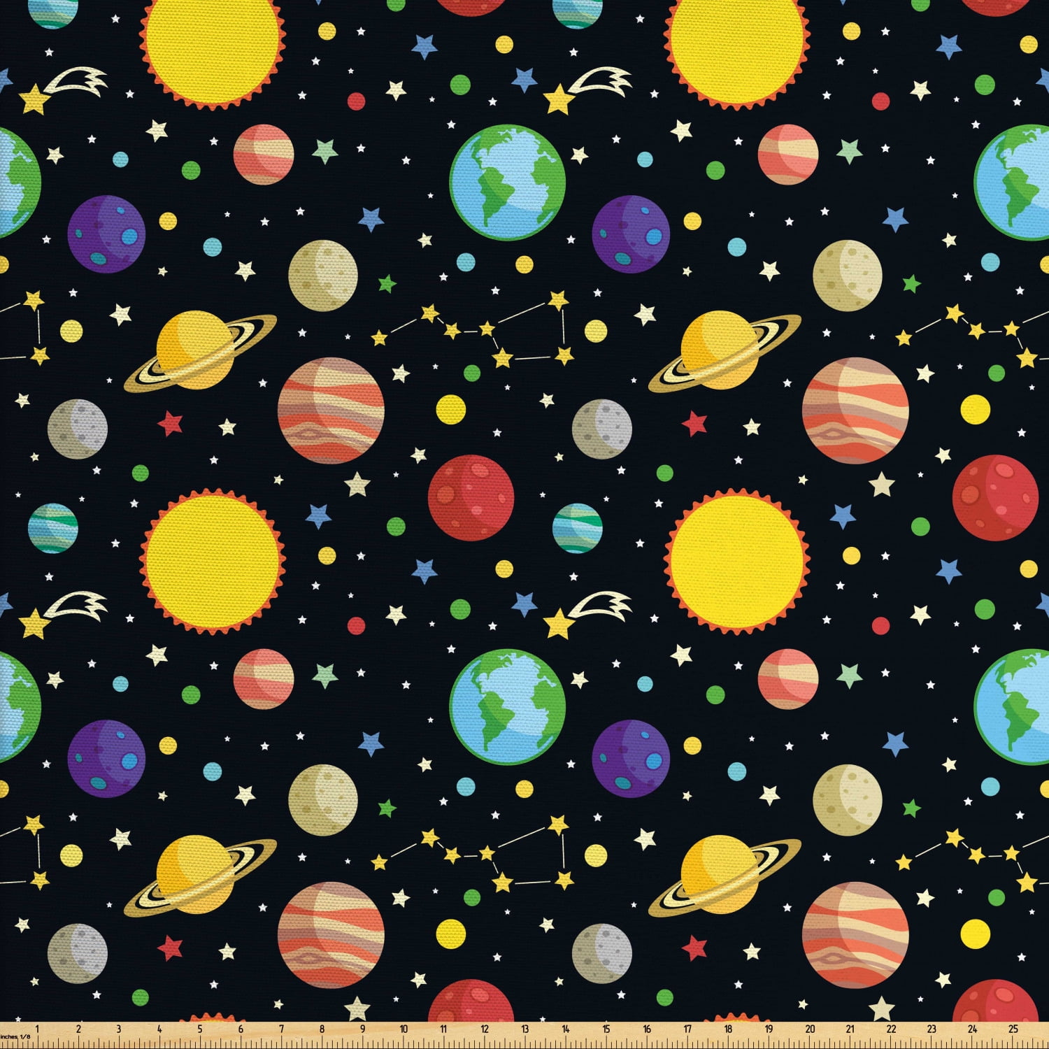 Ambesonne Space Fabric by the Yard Upholstery, Sun Earth Constellations ...