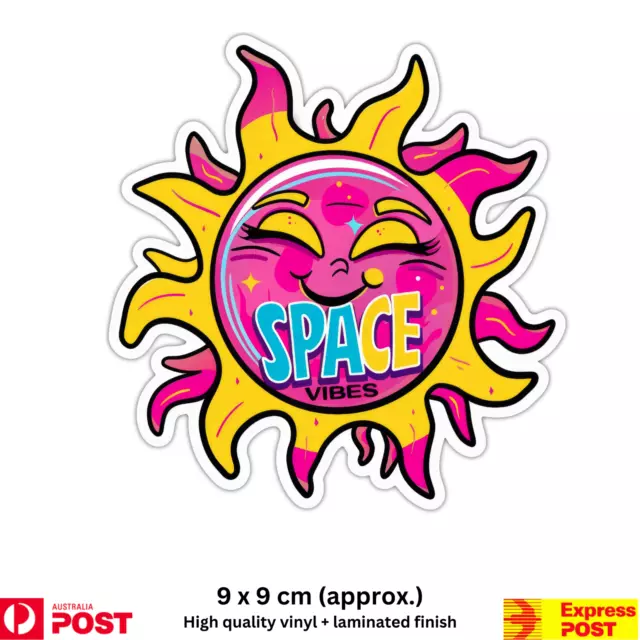 Space Vibes Colorful Smiling Sun Sticker Phone Decal Water Bottle ...