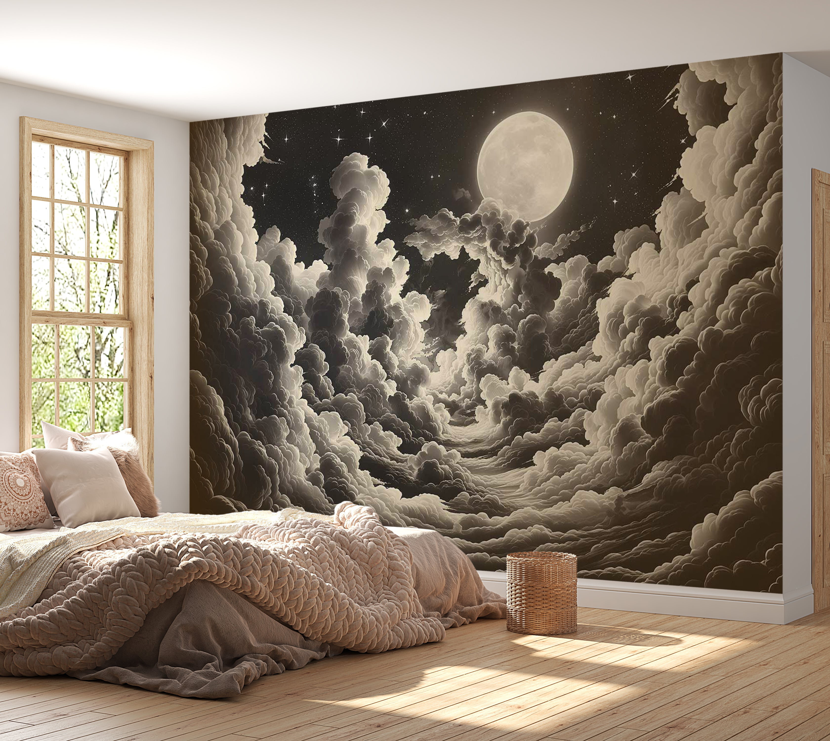 Space Wallpaper Wall Mural - Moon and Stars at Night - Walmart.com