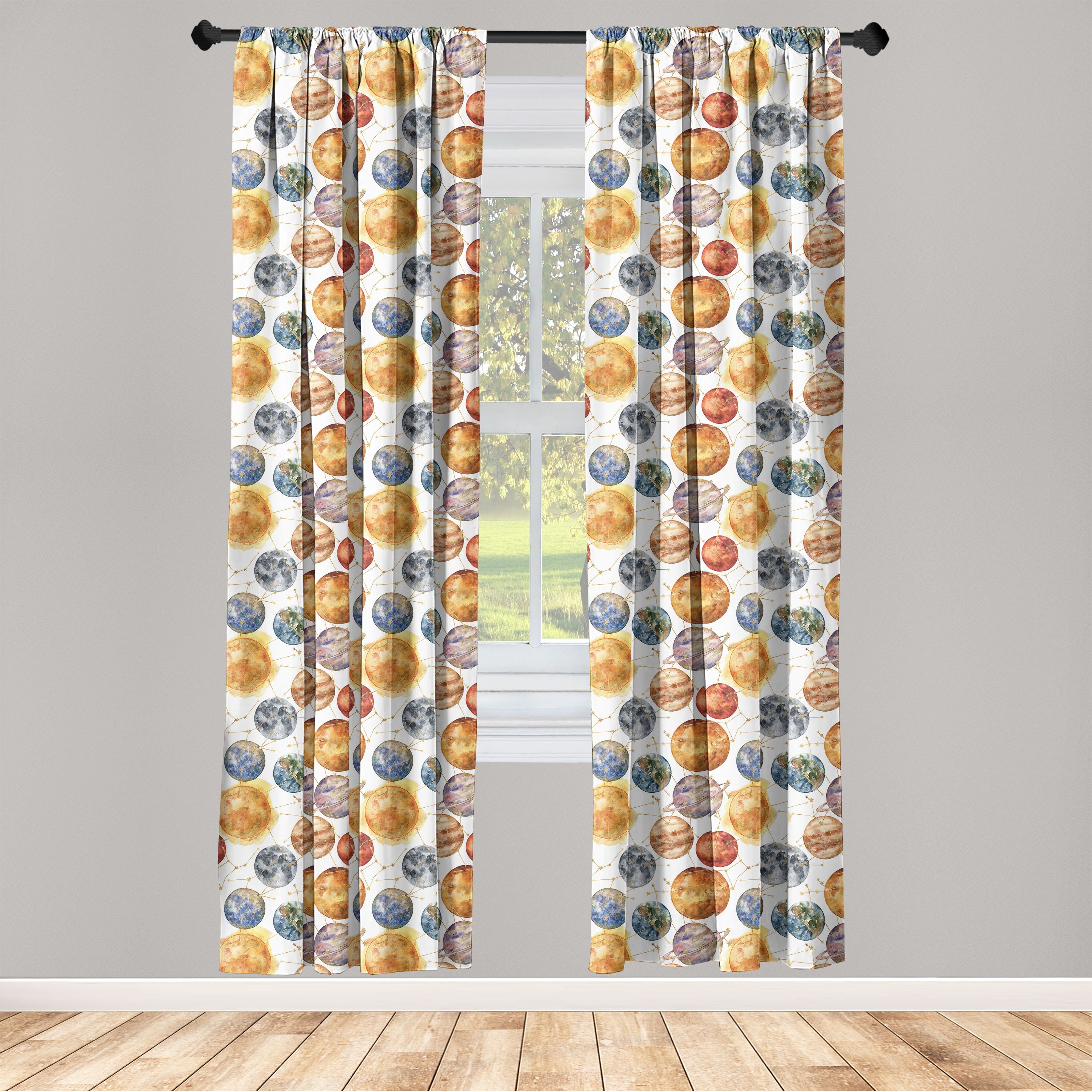 Space Window Curtains, Galaxy Milky Way Stars and Planets Saturn ...