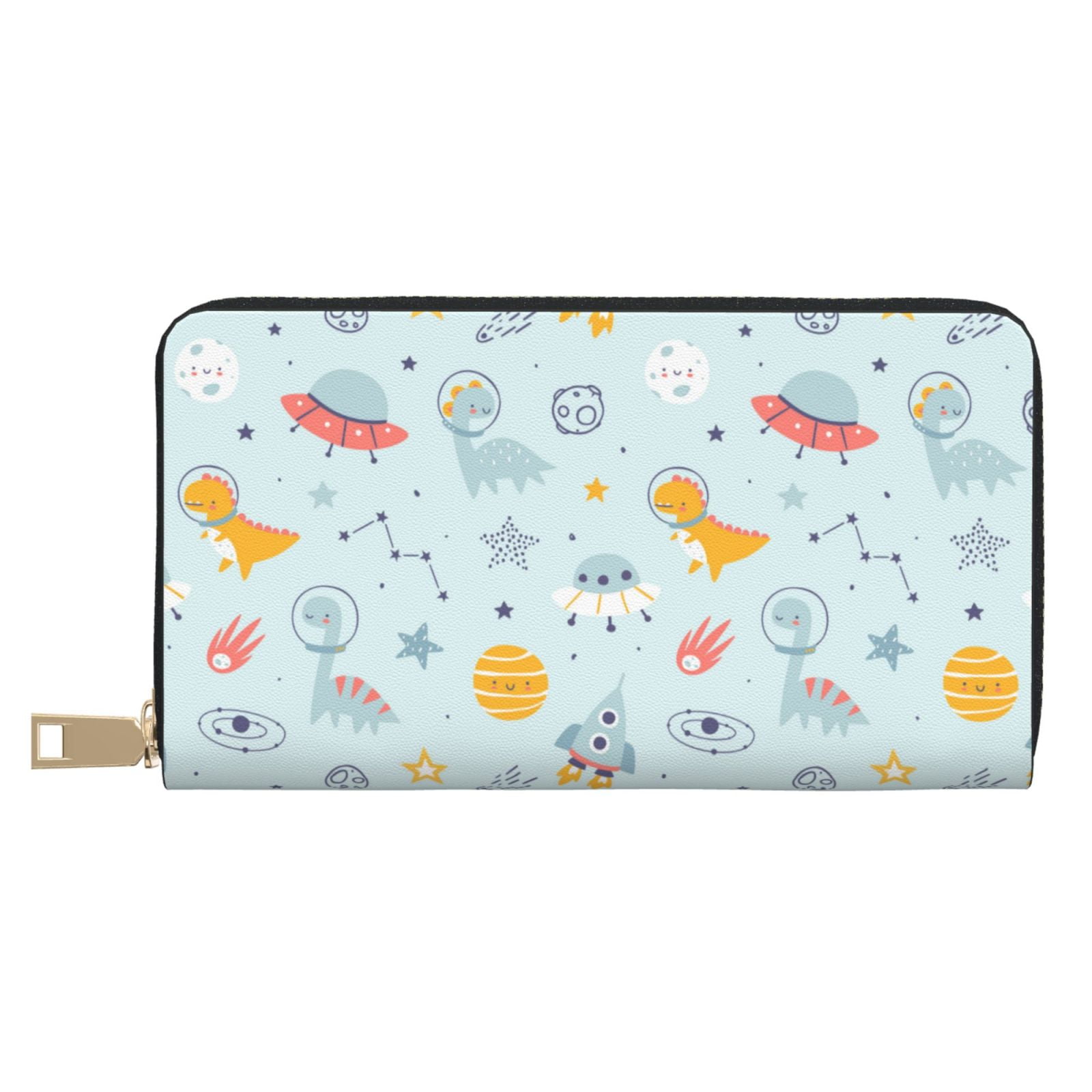Space With Dino Astronauts Wallet Women, Leather Bifold Multi Card ...