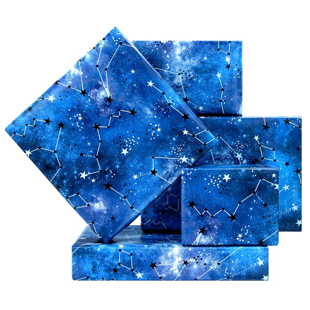 Space Wrapping Paper for Boys Girls, AIS1 Galaxy Blue & Starry Night ...