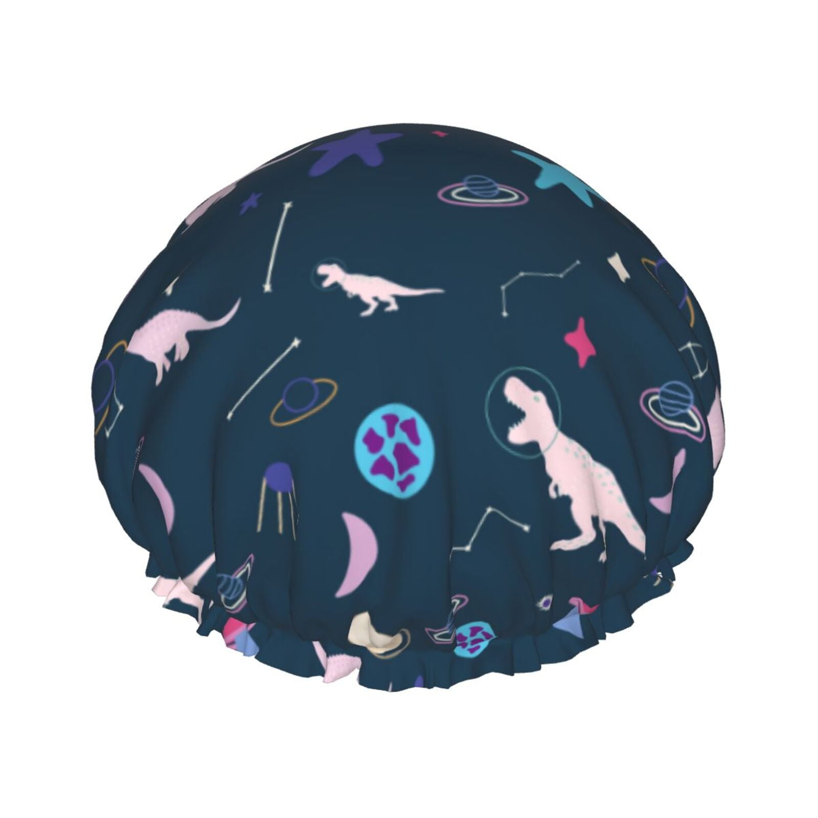 Space dinosaur B Shower Cap for Women, Double Waterproof Layers Shower ...