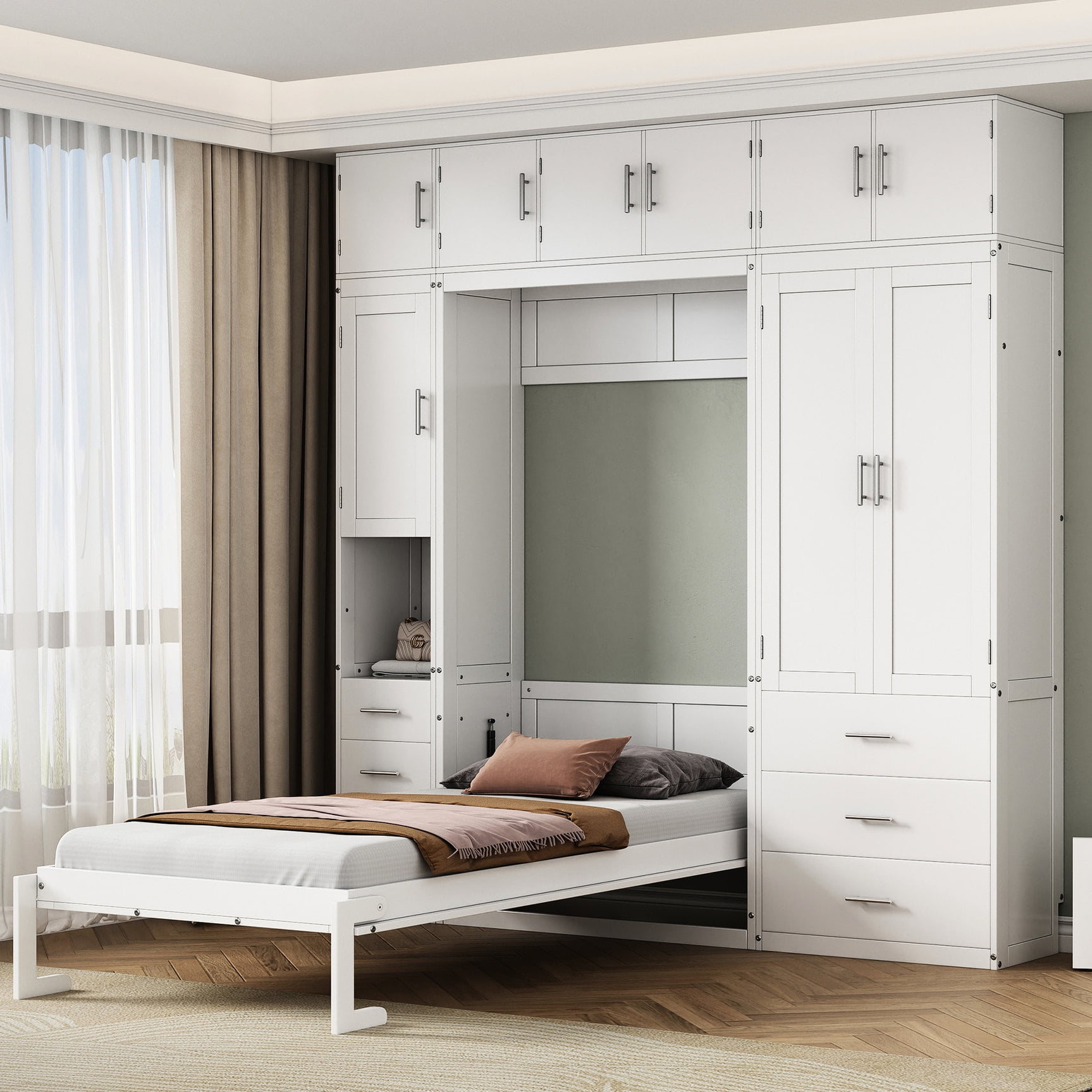 Space - efficient & multi - purpose - Twin size white Murphy bed with ...