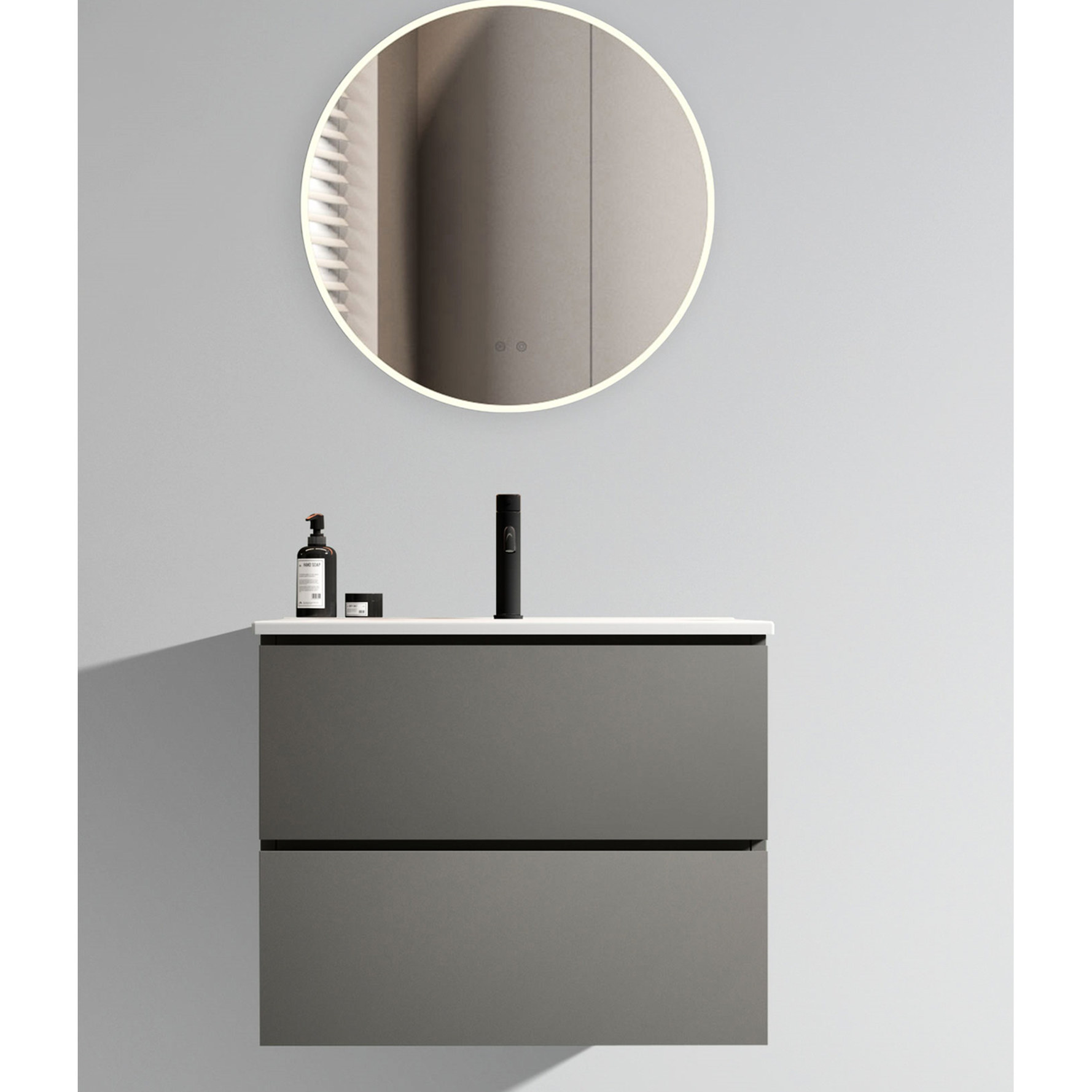 Space grey 24" wall mount, one faucet hole, soft - closing drawers ...