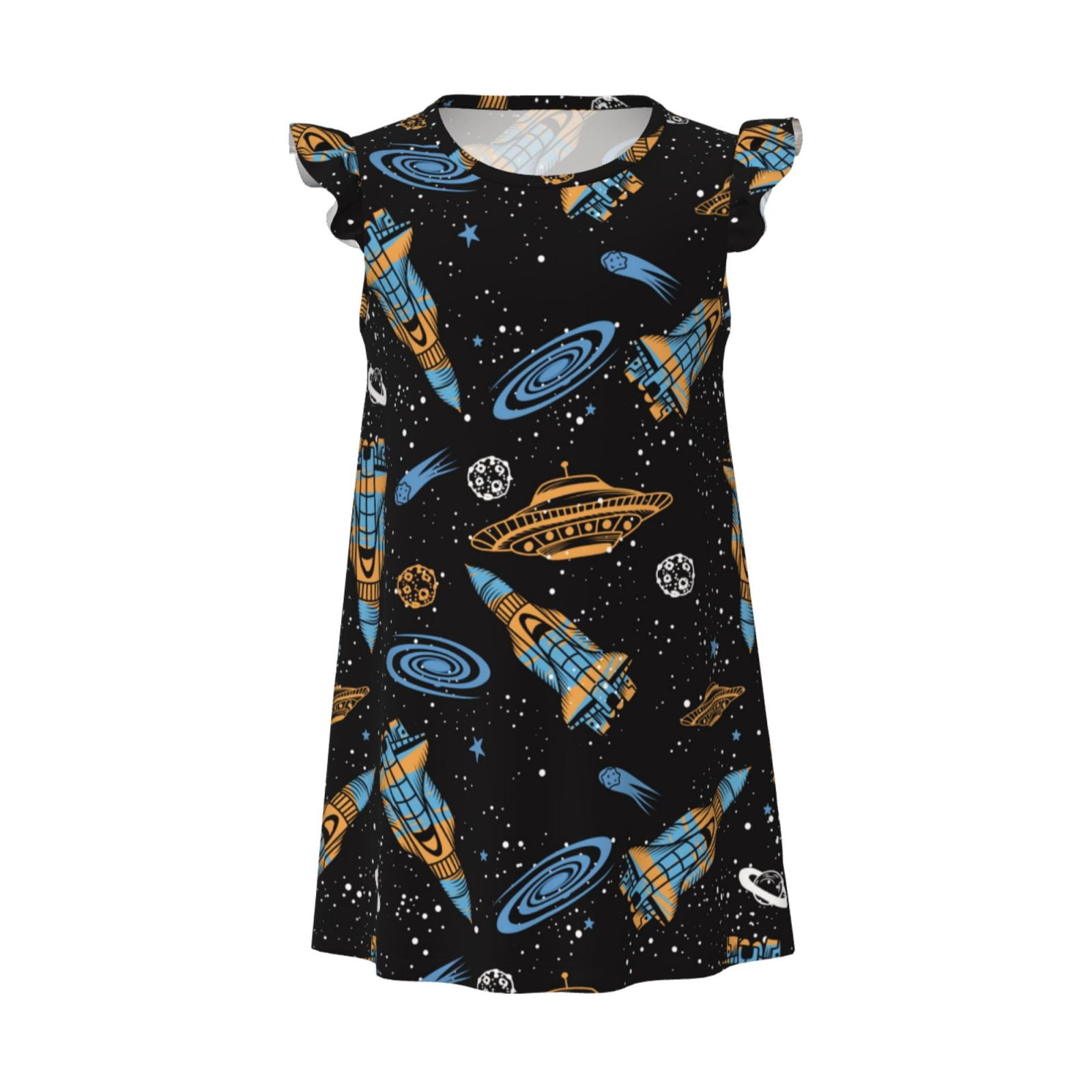 Space rocket A Girls Nightgown, Flutter Short Sleeves Night Dress ...