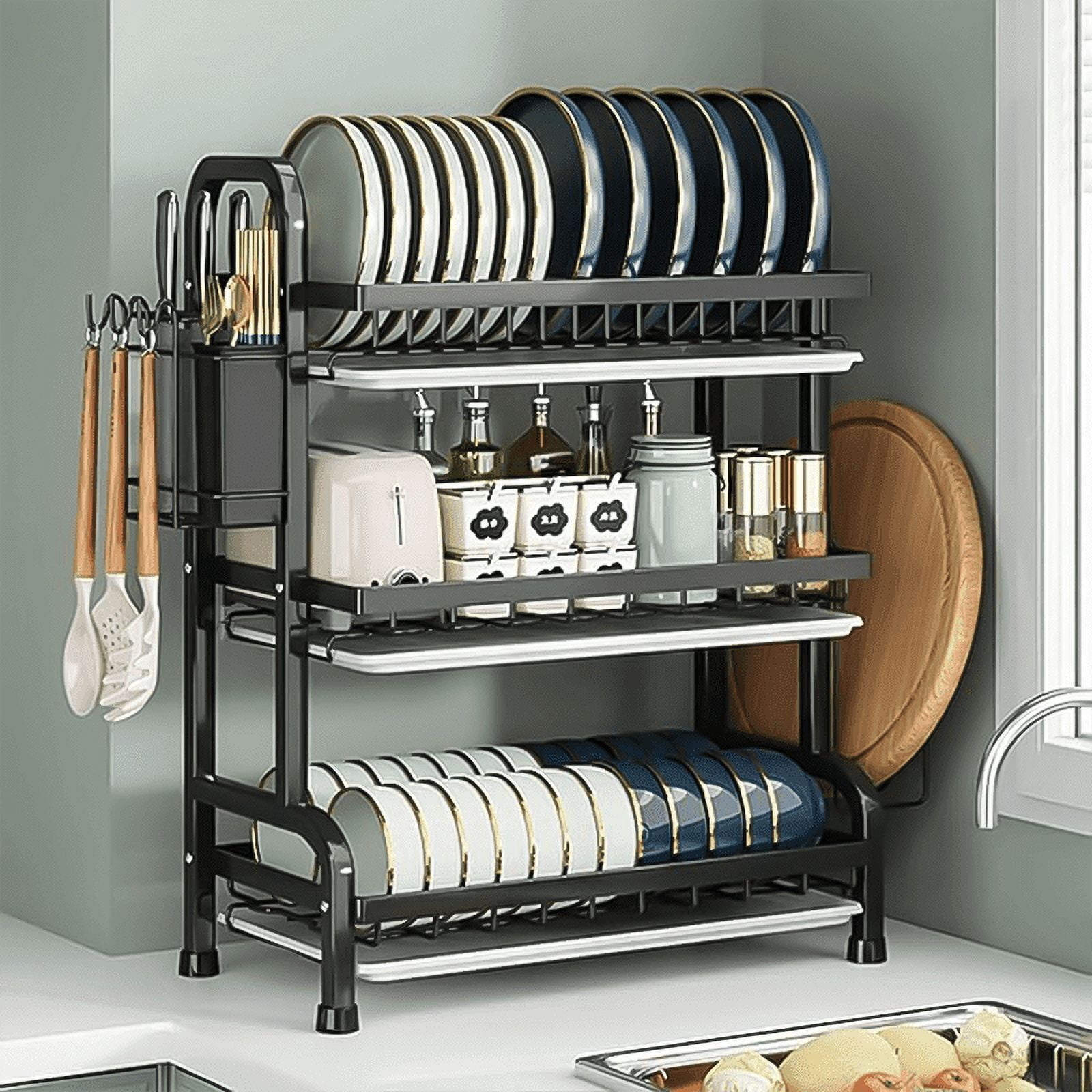 Space-saving 2/3 level kitchen dish rack with drain board - carbon ...