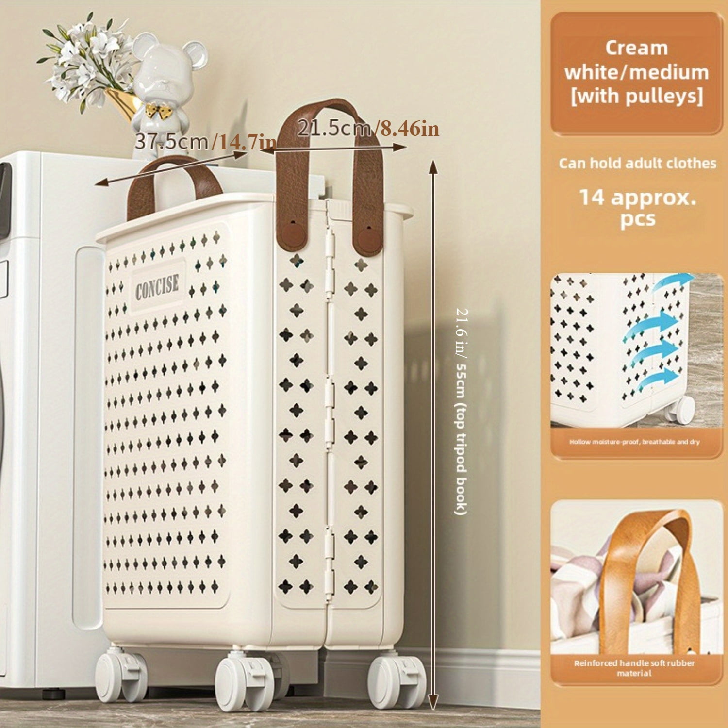 Space-saving Folding Laundry Basket with Wheels - Easy to Move and Fold ...