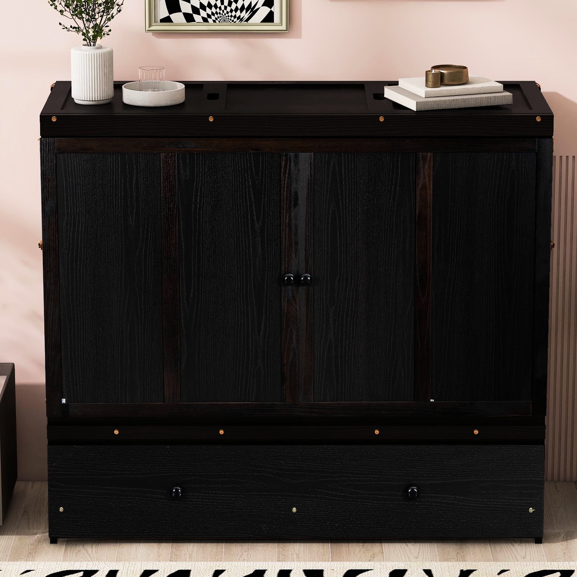 Space - saving full size Murphy bed with USB and large drawer for multi ...