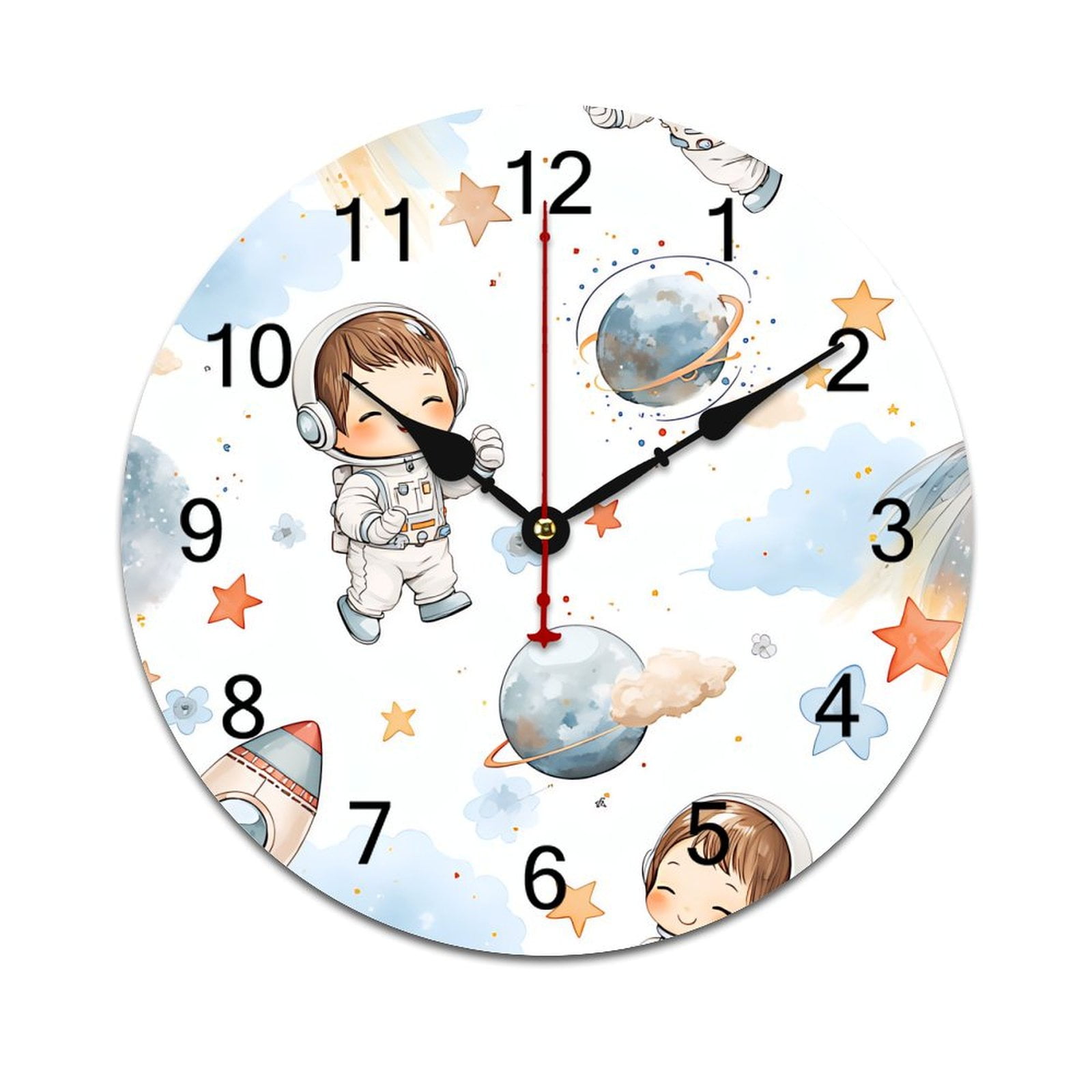 Space-themed Cute Astronauts Time Decorative Wall Clocks Round Large ...