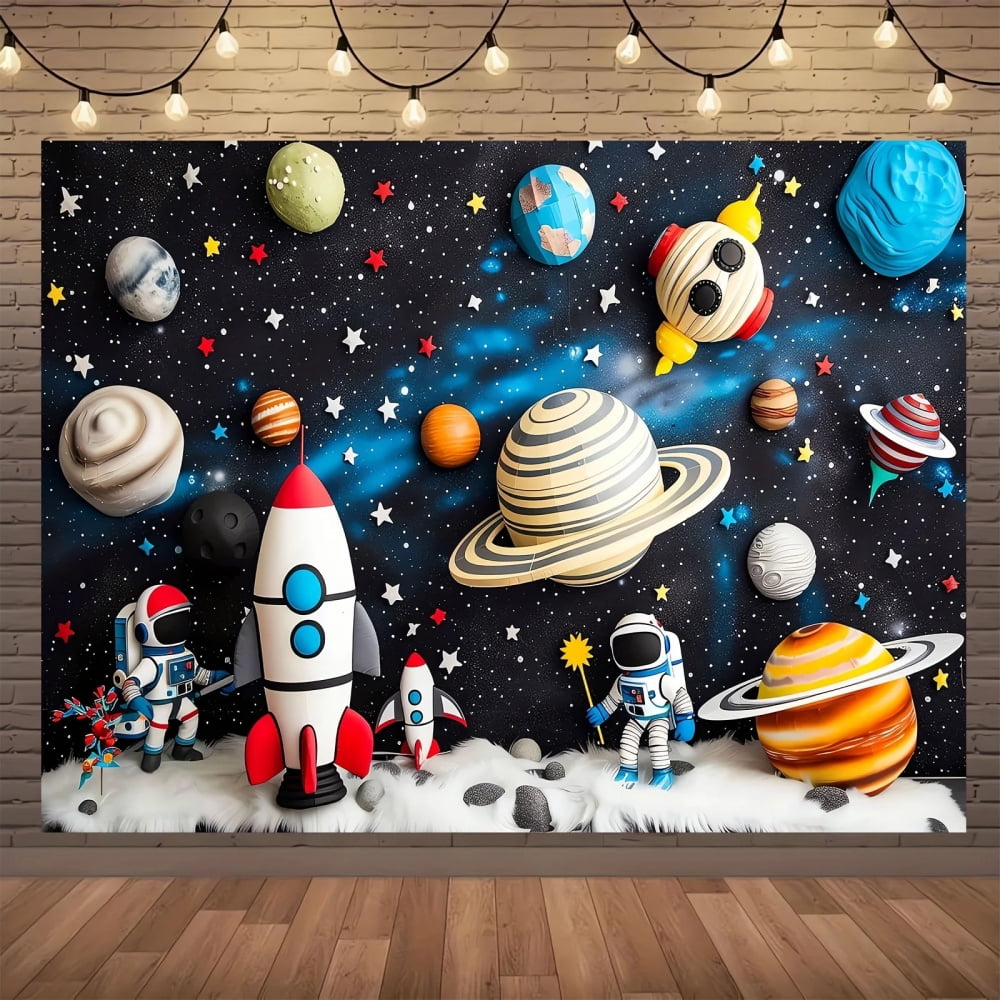 Space themed party backdrops,cartoon rocket and planetary designs,multi ...