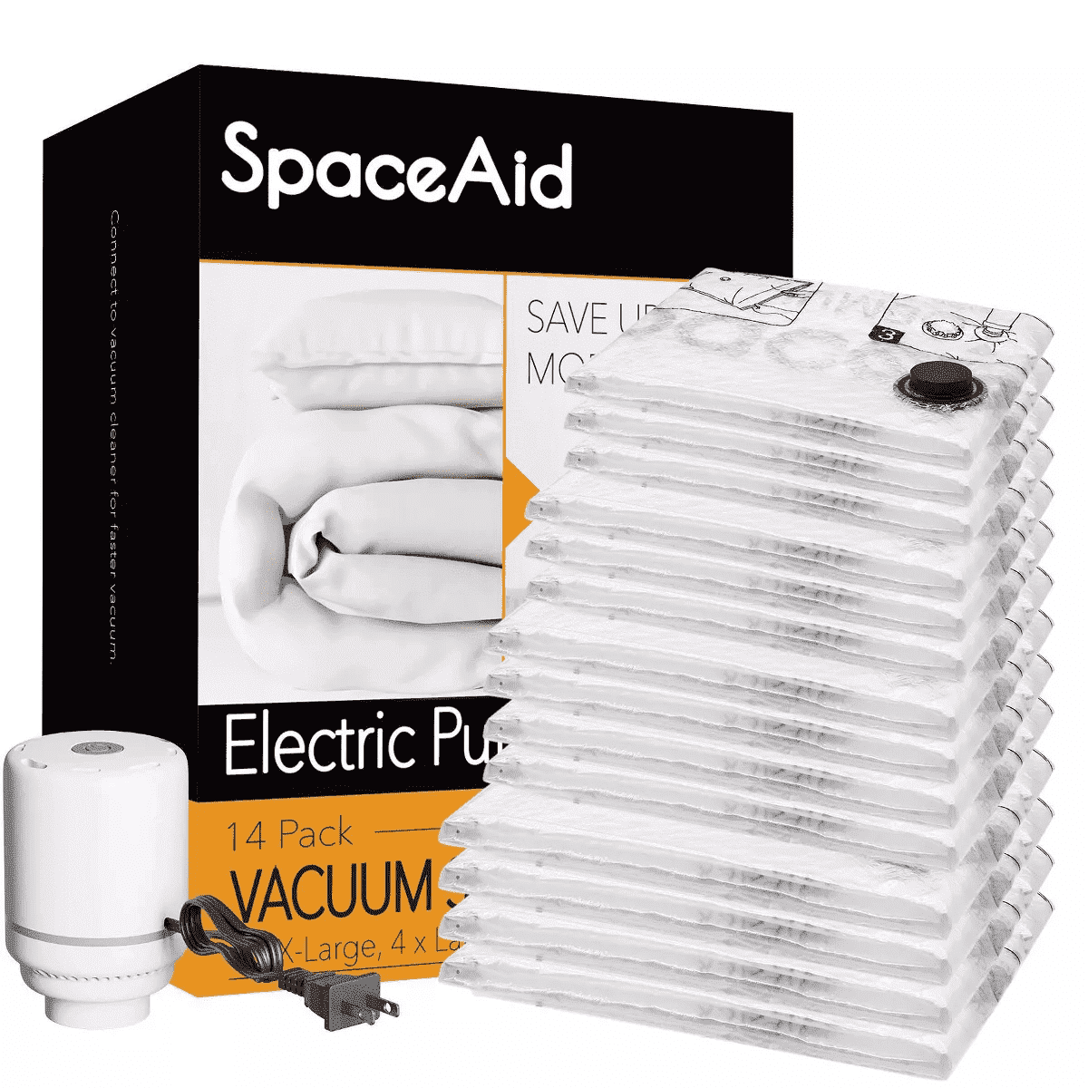 SpaceAid 14 Pack Vacuum Storage Bags with Electric Air Pump, 4 Jumbo, 4 ...