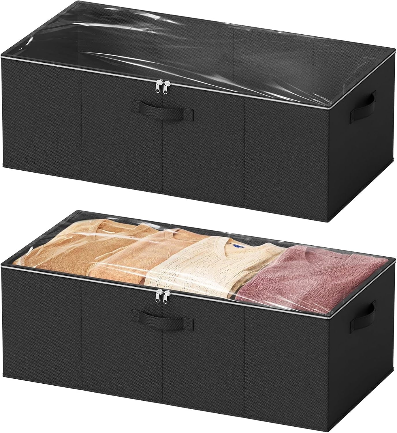 SpaceAid 2 Pack 10" High Under Bed Storage Containers, Fabric, Black ...