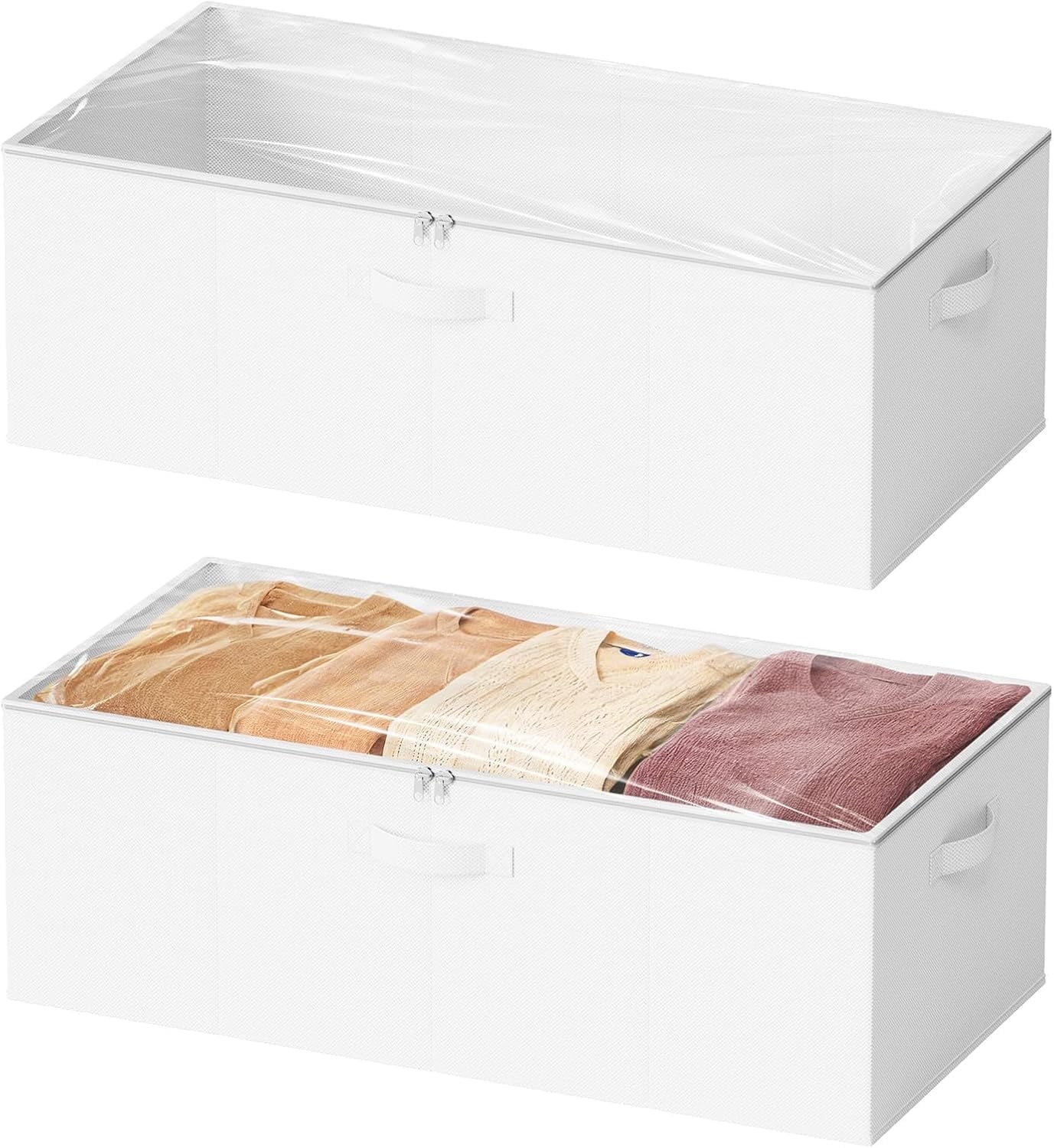 SpaceAid 2 Pack 10" High Under Bed Storage Containers, Fabric, White ...