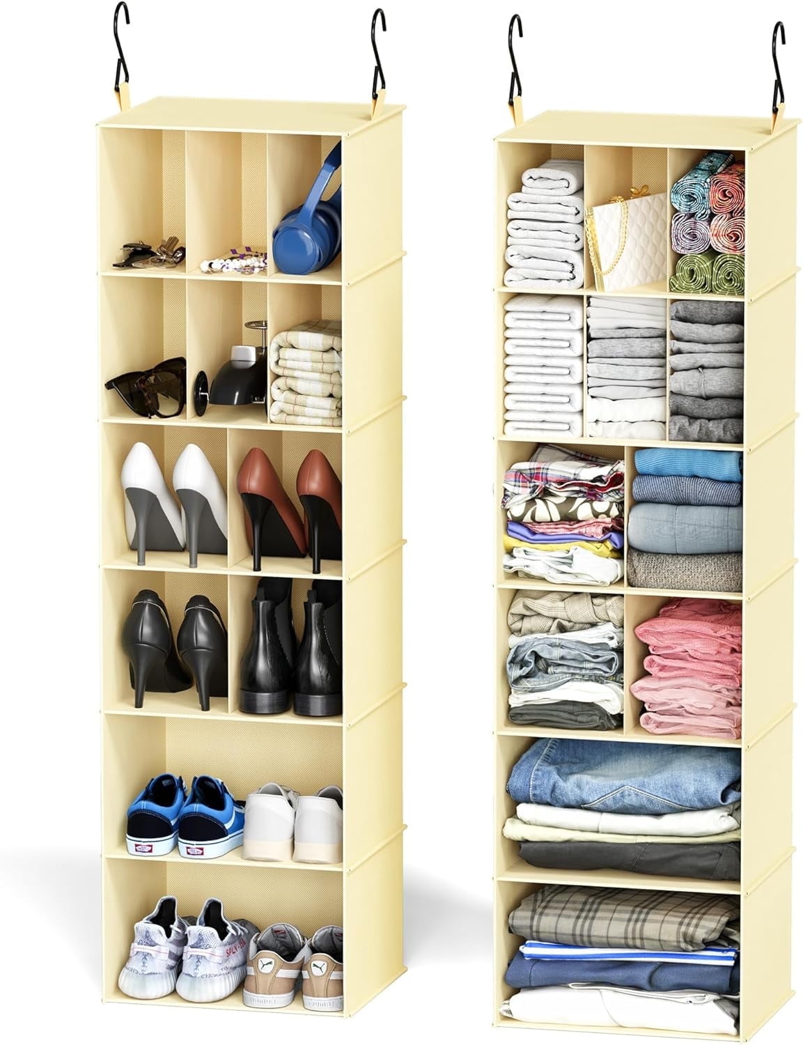 SpaceAid 2 Pack Hanging Closet Organizer with Dividers, Beige - Walmart.com
