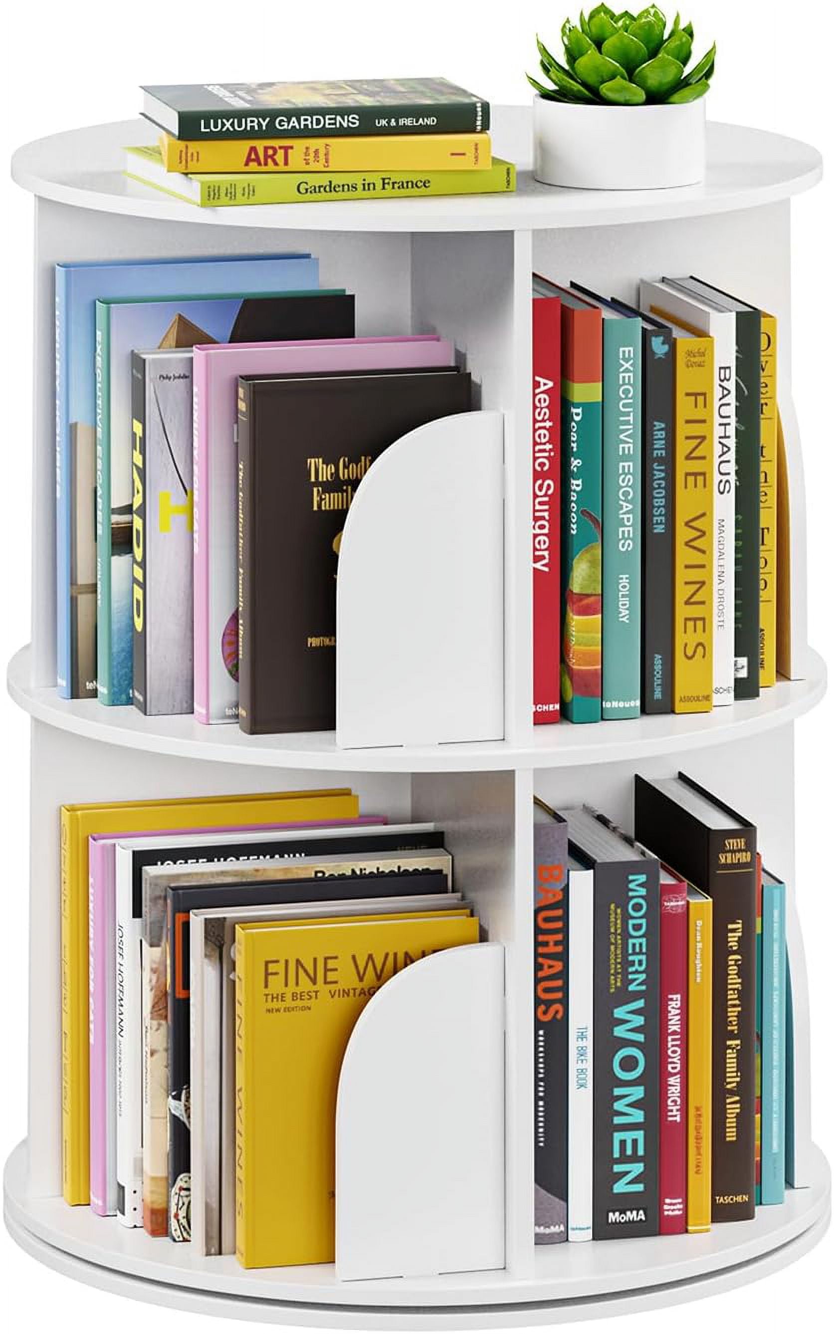 SpaceAid 2 Tier Rotating Bookshelf Tower, Spinning Bookcase Lazy Susan, Revolving 360 Book Shelf ...