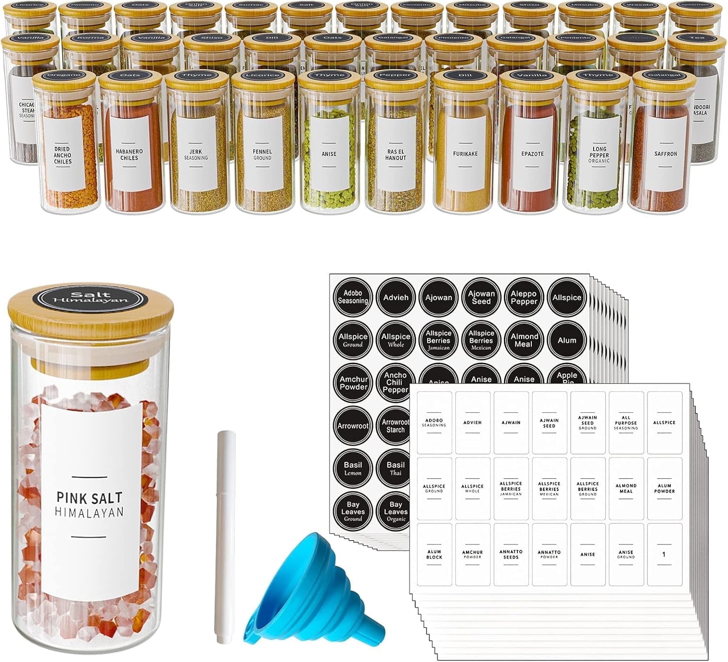 SpaceAid 36 Pcs Spice Jars with Bamboo Lids and Labels, Empty 4oz Glass ...