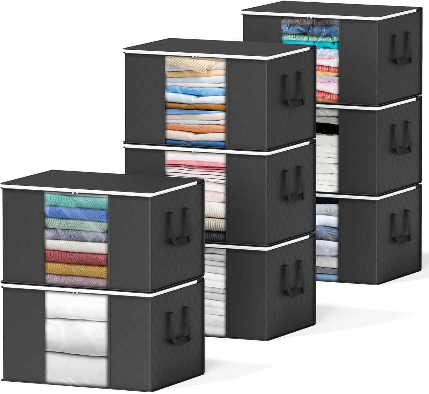 SpaceAid 8 Pack Extra Large Clothing Storage Bags, Fabric, 90L, Black ...