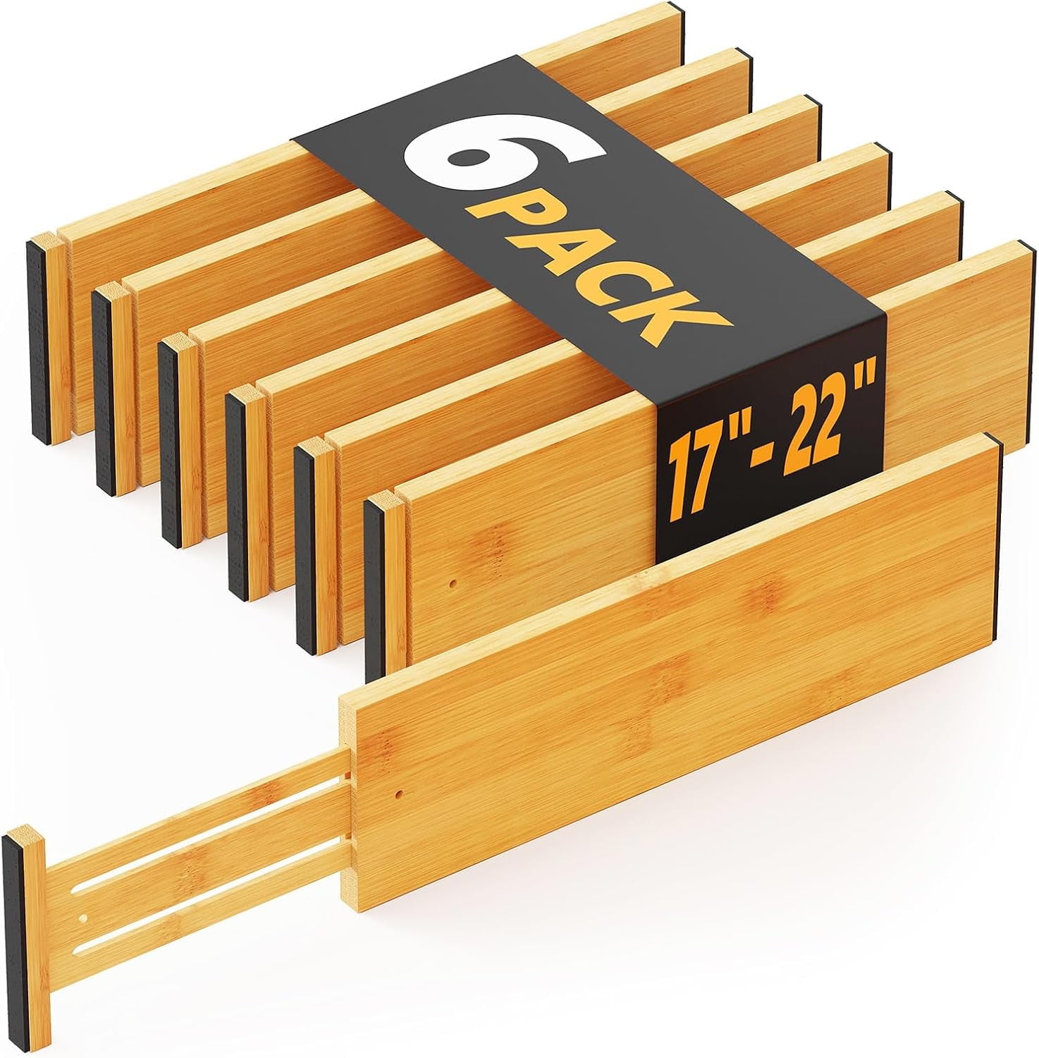 SpaceAid Bamboo Dresser Drawer Dividers 6 Pack, 4.65“ High Adjustable ...