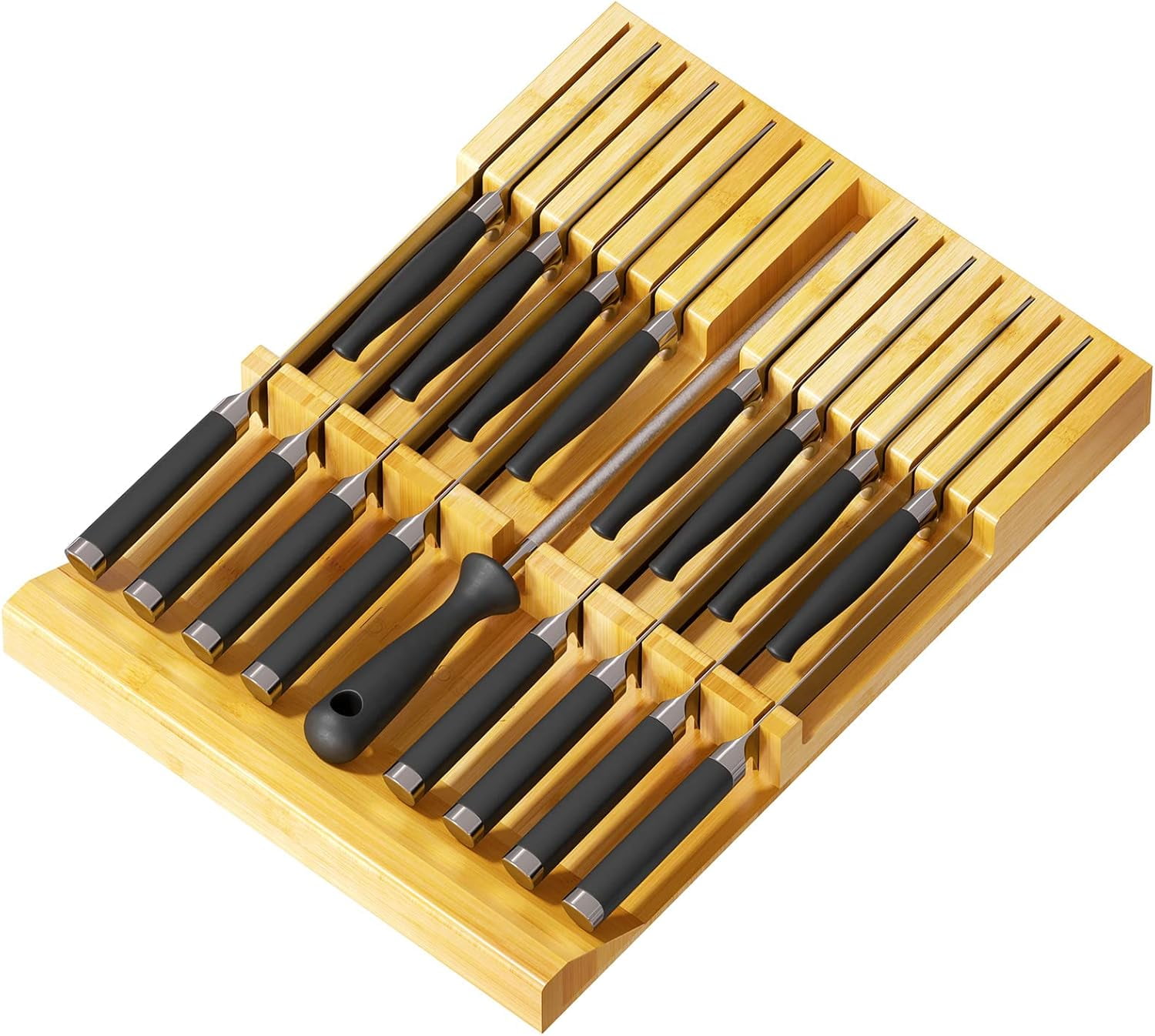 SpaceAid Bamboo Knife Drawer Organizer Insert, Kitchen Steak Knives ...