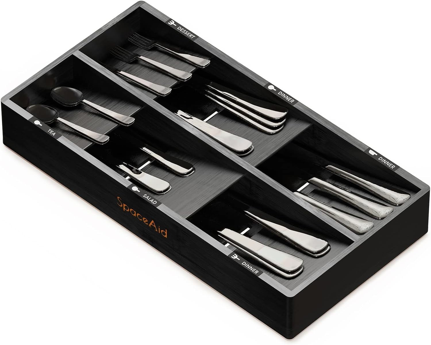 SpaceAid Bamboo Silverware Drawer Organizer with Labels, Kitchen ...