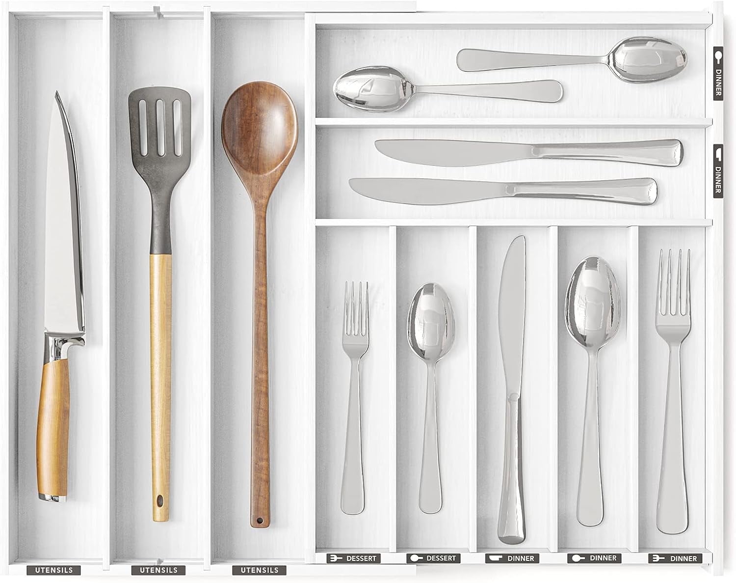 SpaceAid Bamboo Silverware Drawer Organizer with Labels, Expandable, 10 ...