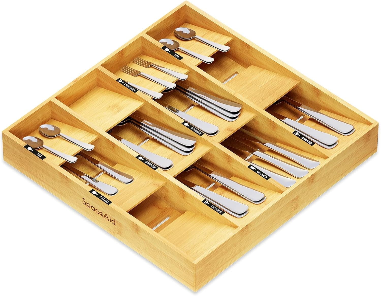SpaceAid Bamboo Silverware Drawer Organizer with Labels, Kitchen ...