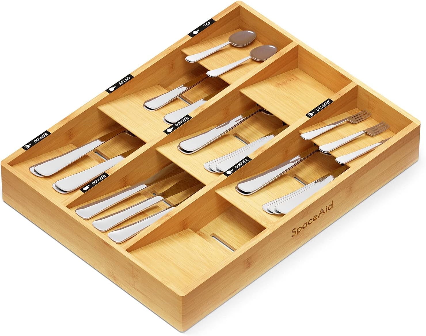 SpaceAid, Silverware Drawer Organizer, 9 Slots, Bamboo with Labels ...