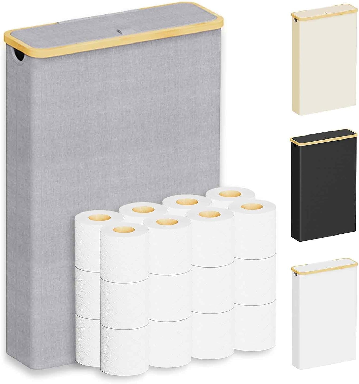 "SpaceAid Extra Large Toilet Paper Container with Lid, Bamboo Organizer ...