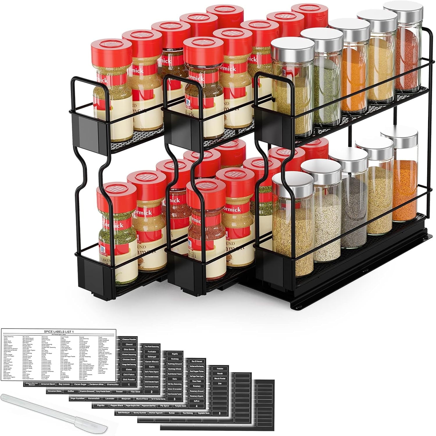 SpaceAid Pull Out Spice Rack Organizer, with Labels, 3 Drawers 2-Tier ...