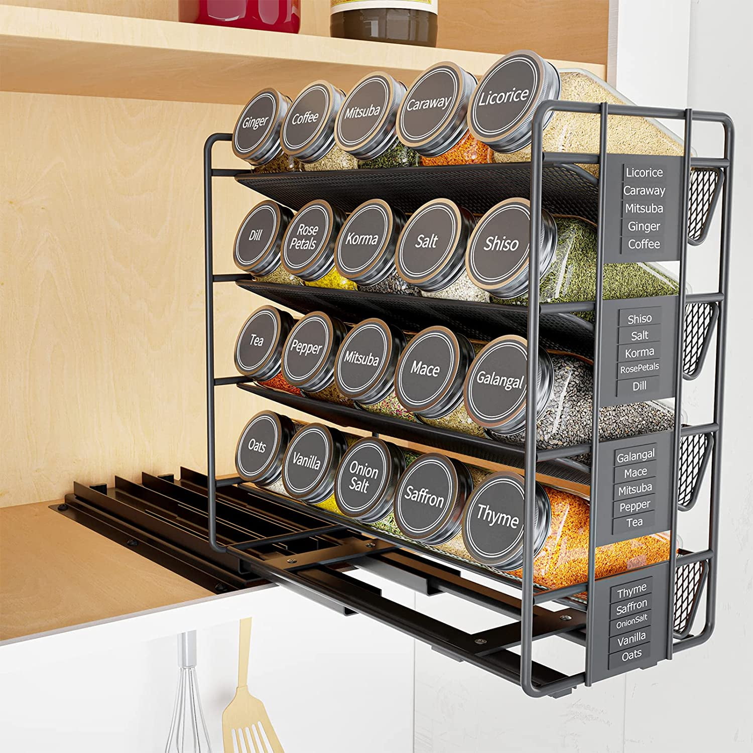 SpaceAid Pull Out Spice Rack Organizer with 20 Jars, Heavy Duty Slide ...