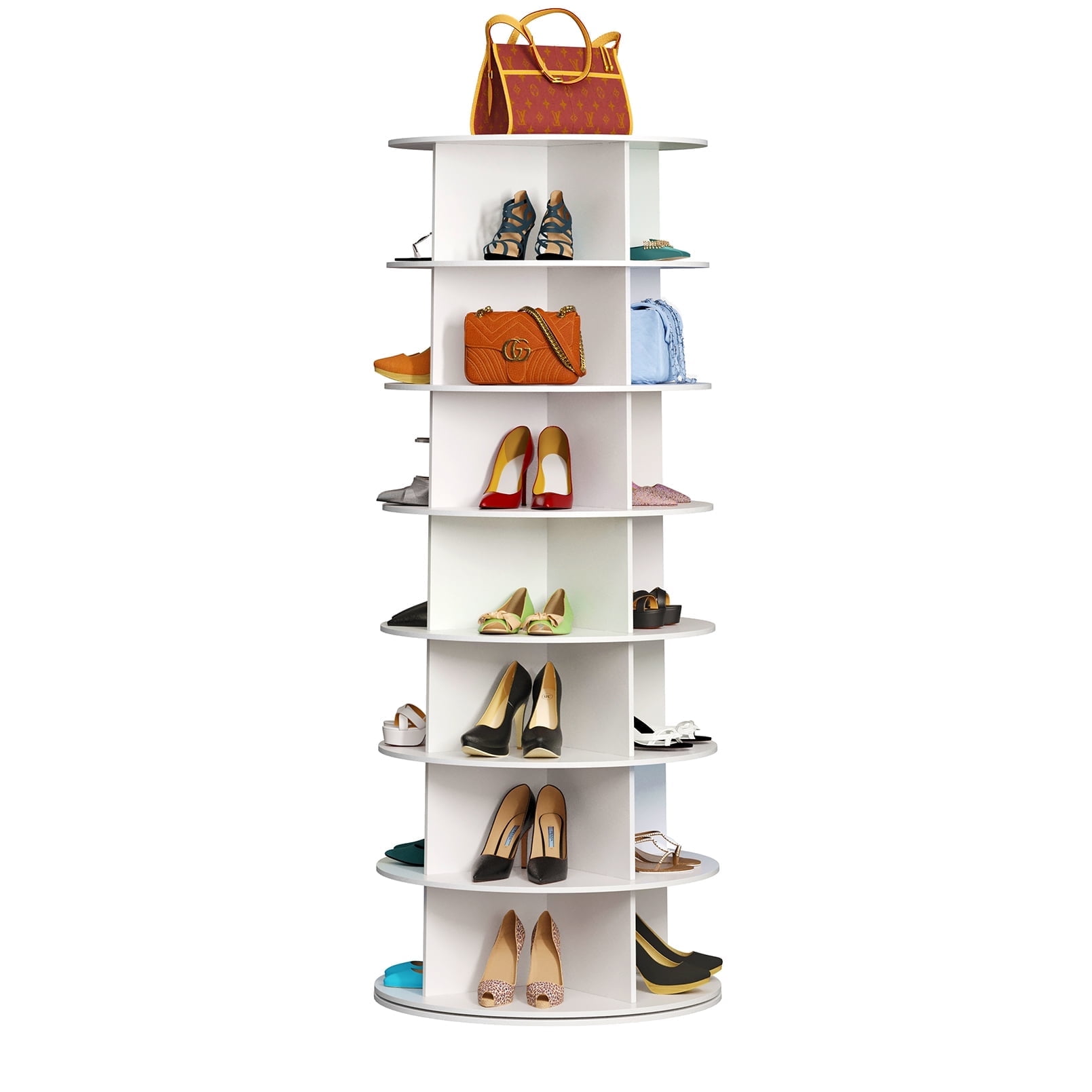 SpaceAid Rotating Shoe Rack Tower 7 Tier, Display Lazy Susan, White, 23 ...
