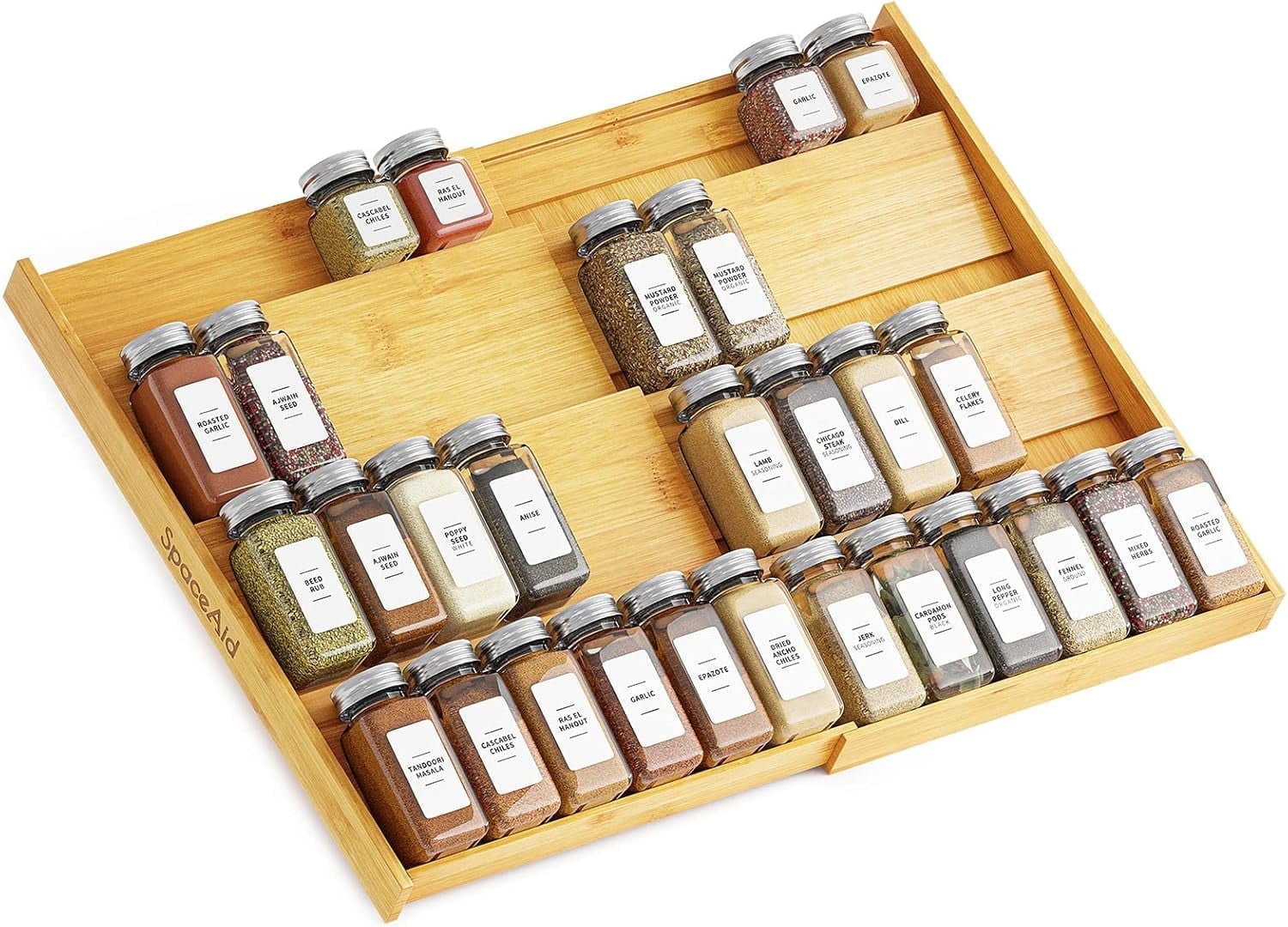 SpaceAid Bamboo Spice Drawer Organizer, Expandable, from 12" to 23 ...