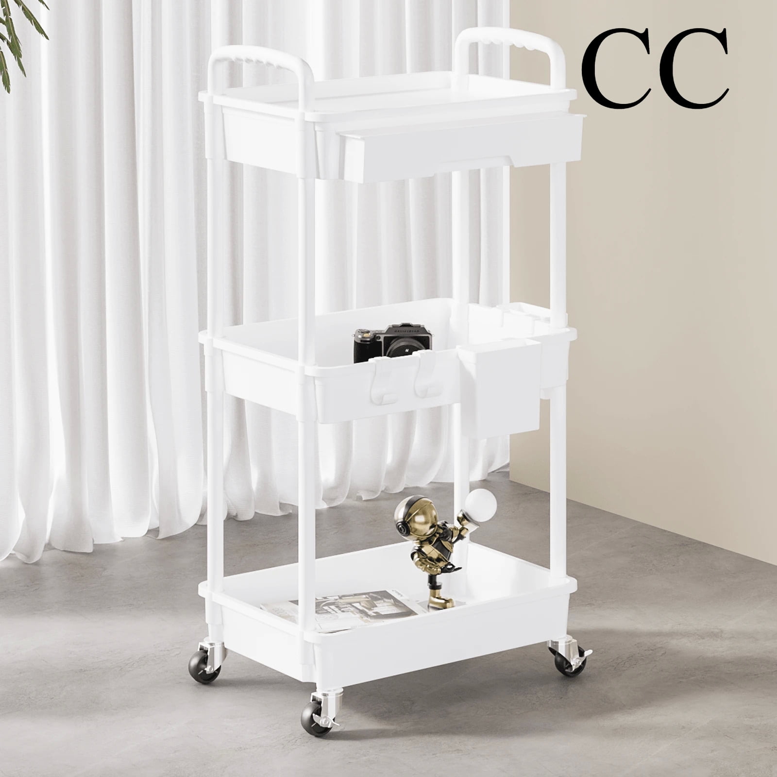 SpaceKeeper Premium Rolling Utility Cart - 3-Tier Storage System with ...