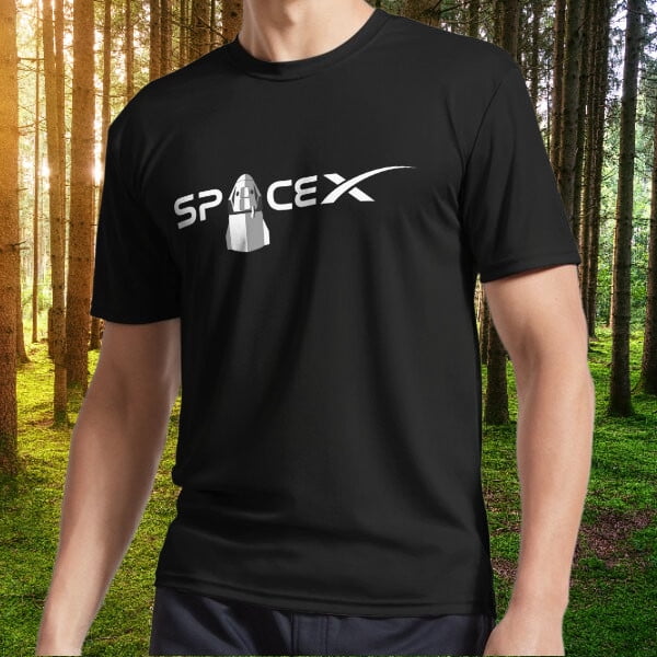 SpaceX Logo with Crew Dragon Spaceship Active Logo T-Shirt Funny Size S ...