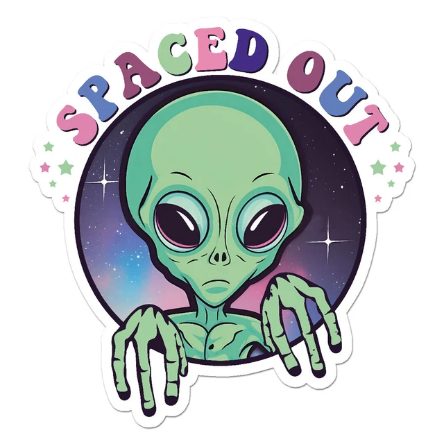 Spaced Out Alien Sticker Phone Decal Water Bottle Stickers Car Decals ...