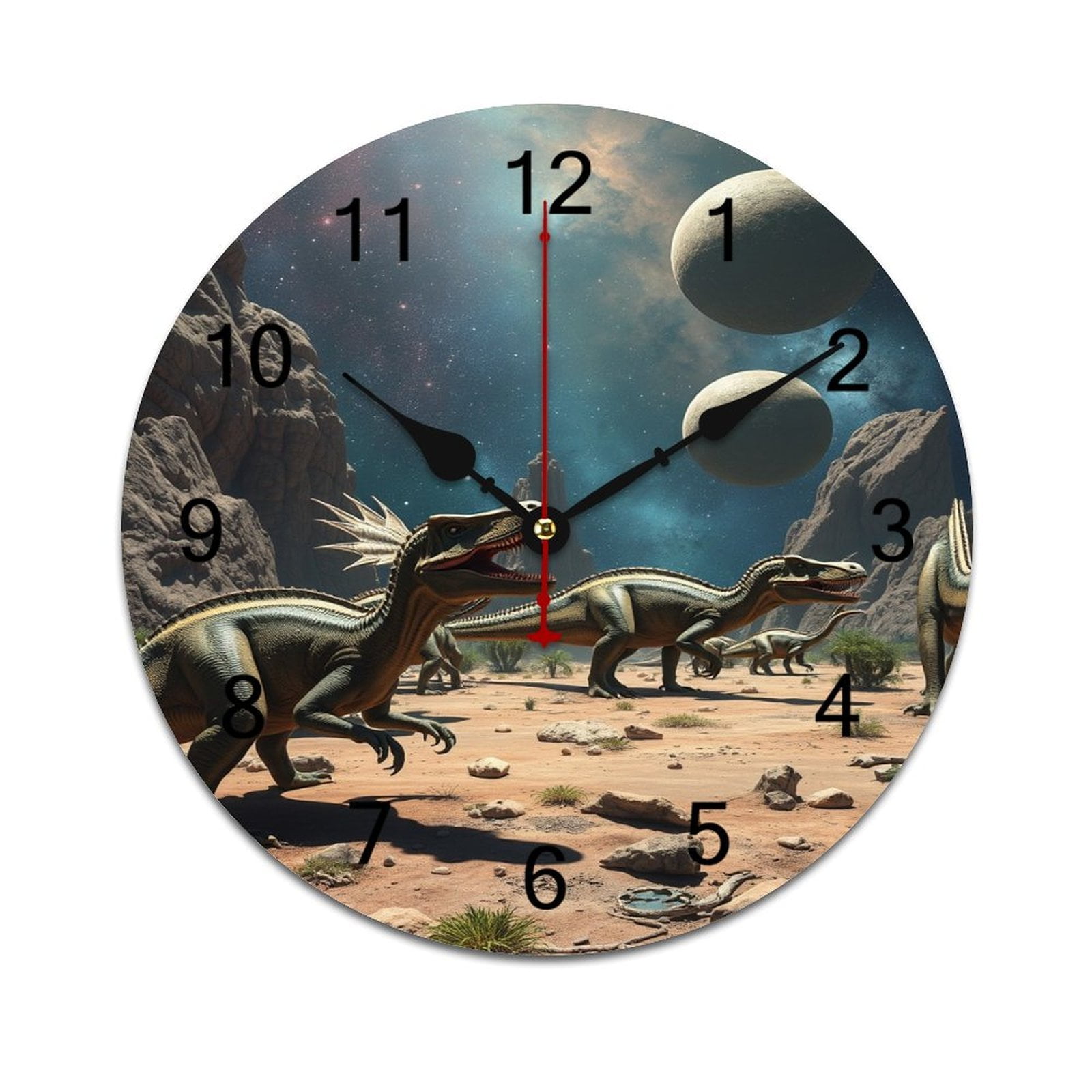 Spacefaring Dinosaurs Roam Round Wall Clock Modern Design Home Living ...