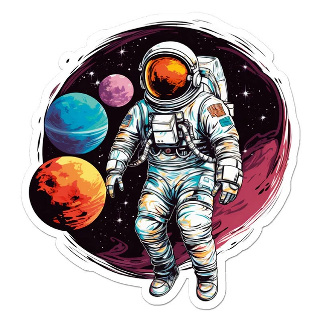 Spaceman Astronaut Planets Sticker Indoor Outdoor Phone Decal Water ...
