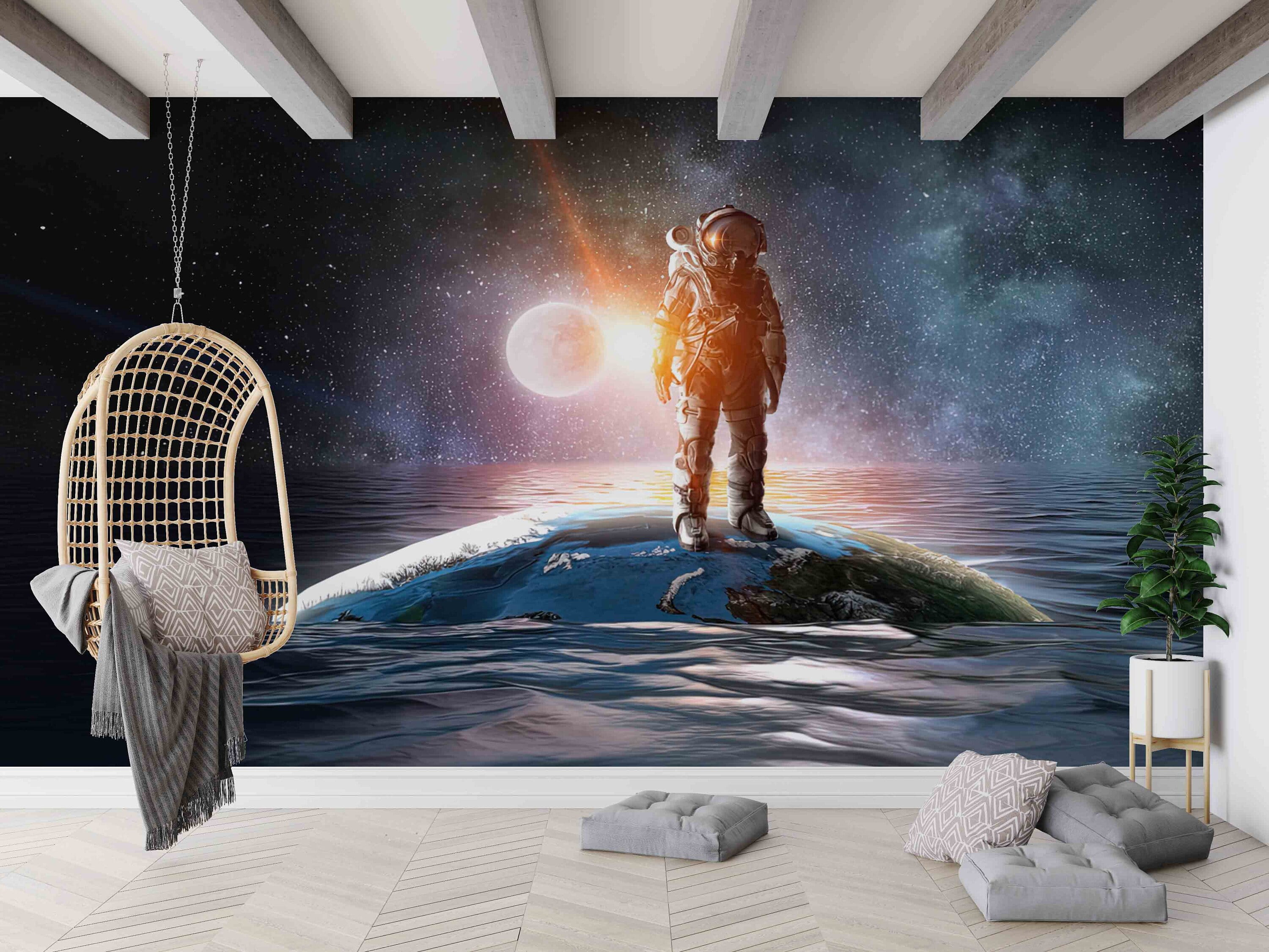 Spaceman In The Sea, Planet Wall Mural, Custom Wallpaper, Wallpaper ...