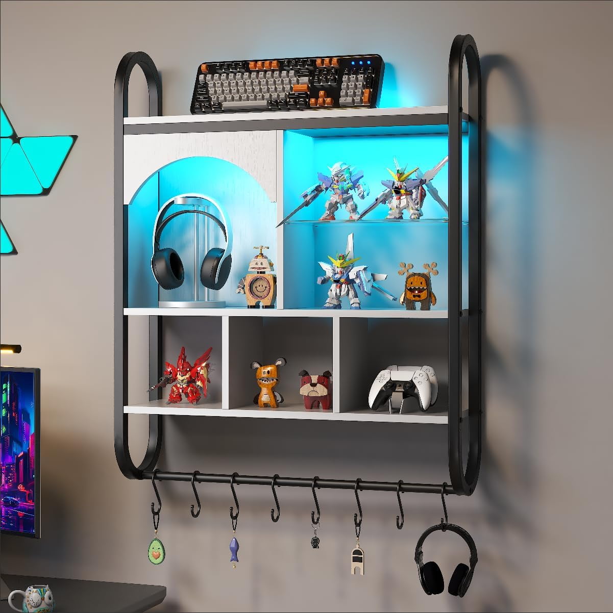 Spacesea Gaming Floating Shelves for Wall 35", Large LED Wall Mounted ...
